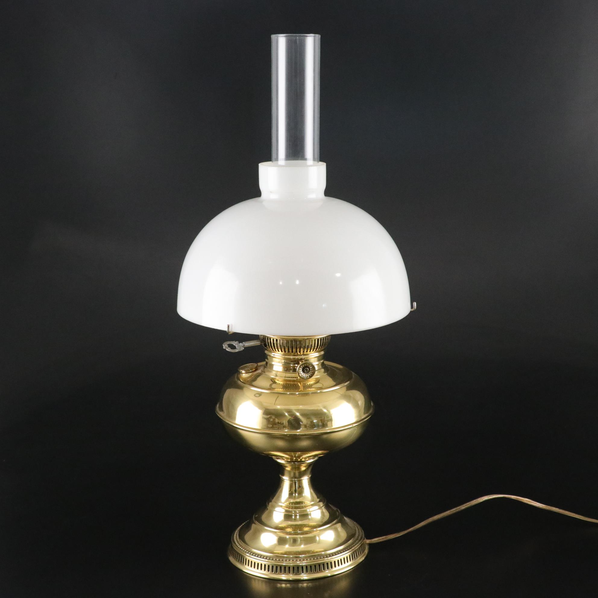 Rayo Lacquered Brass Oil Parlor Lamp with Milk Glass Shade, Adapted ...