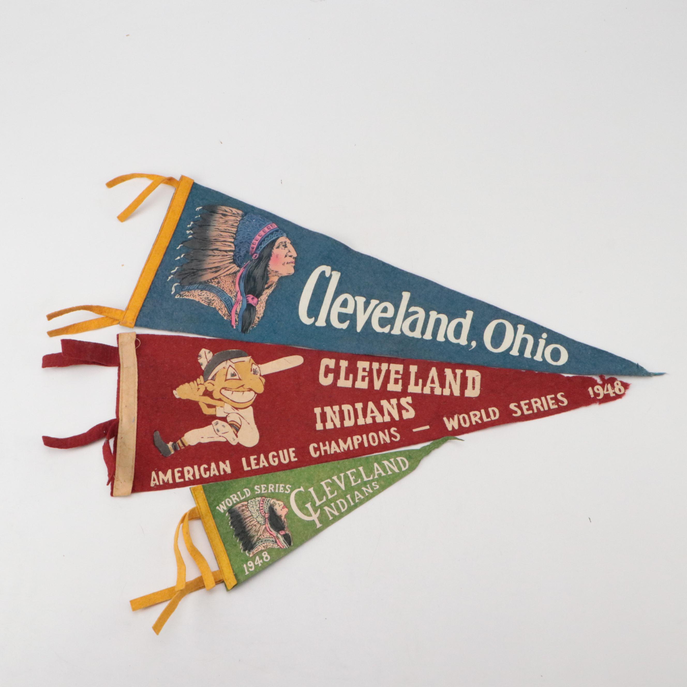 Cleveland Indians Pennants with Shadow Box of Photos and Figurines ...