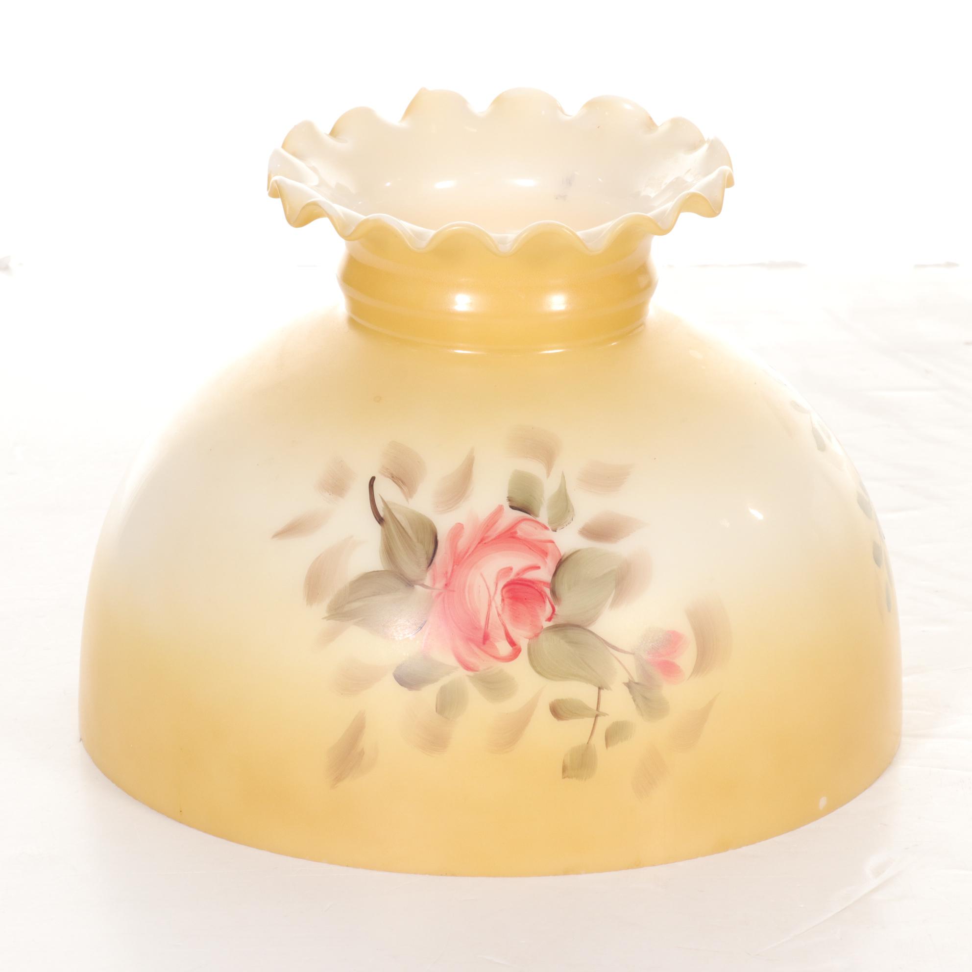 B&H, Rayo Brass Parlor Lamps with Amber Glass & Hand-Painted Shades | EBTH