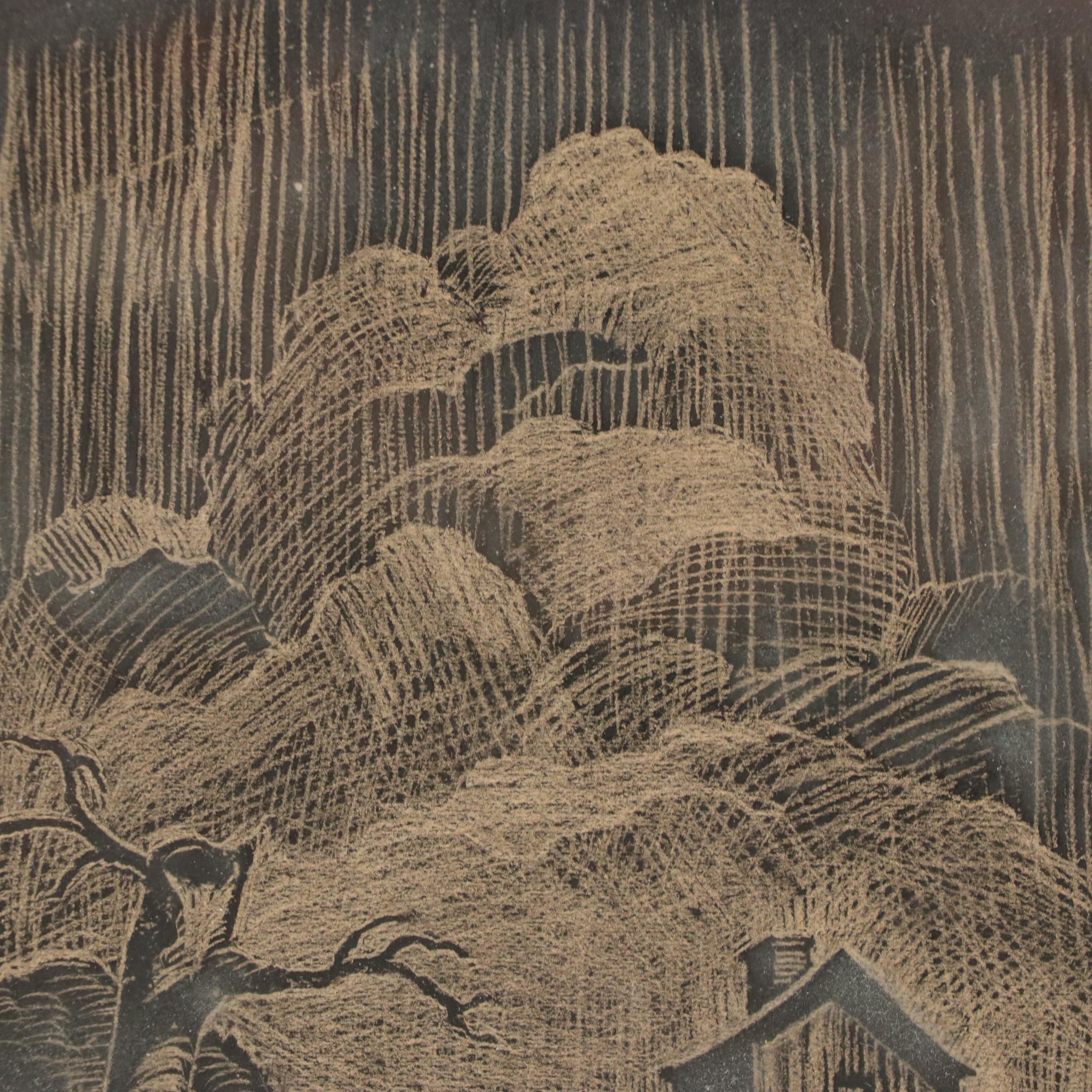 R. S. Pinkerton Drawing of Landscape With Shack | EBTH