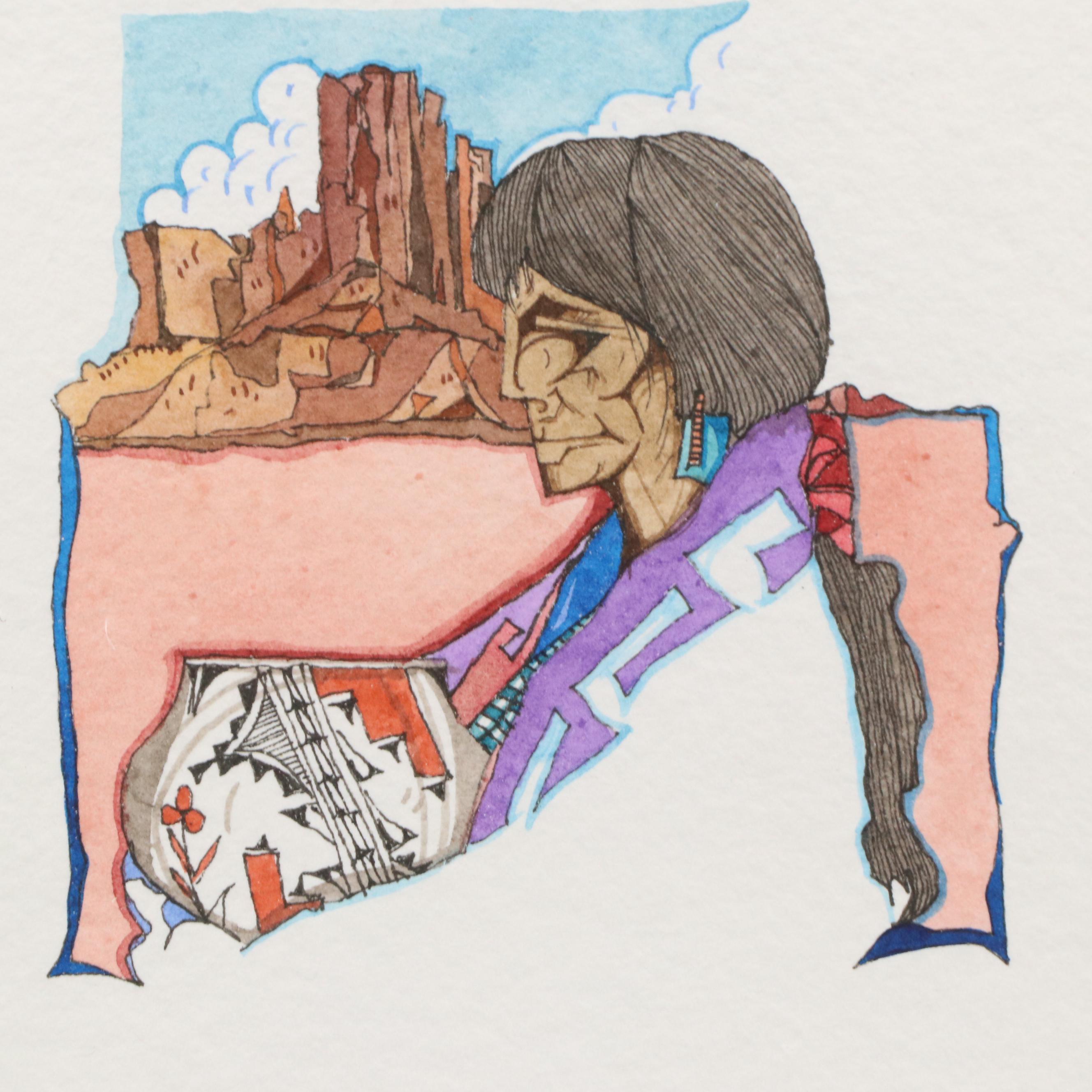 Amado Maurillo Peña Watercolor "Ella y el Valle," 2003 | EBTH