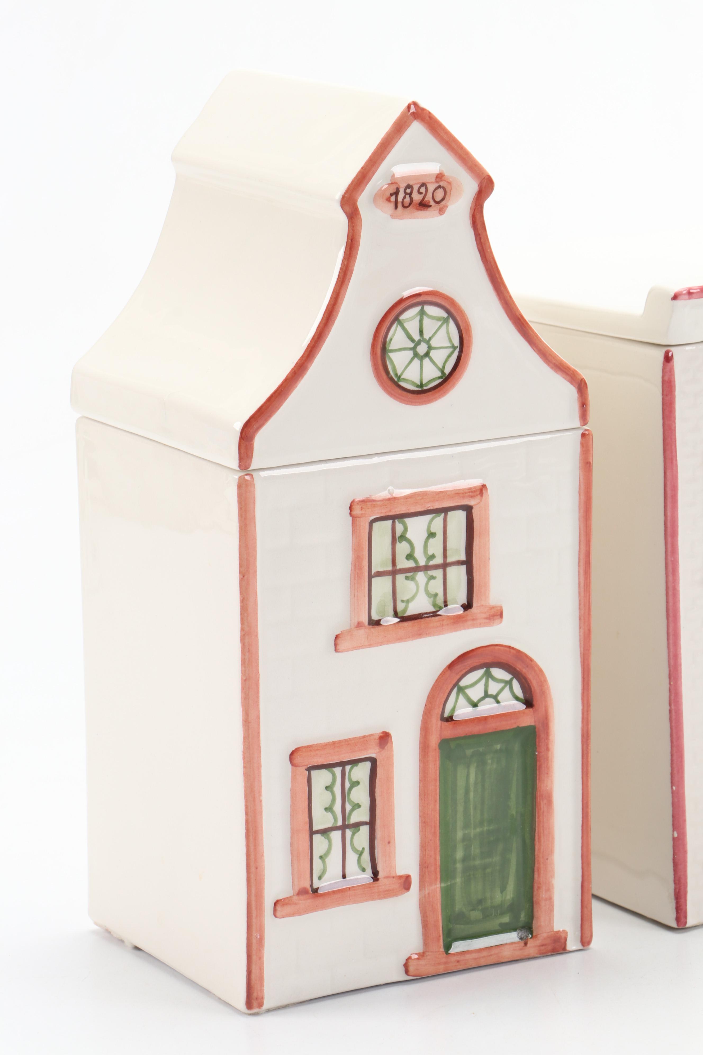 Three Hand-Painted Italian Ceramic House-Shaped Jars | EBTH