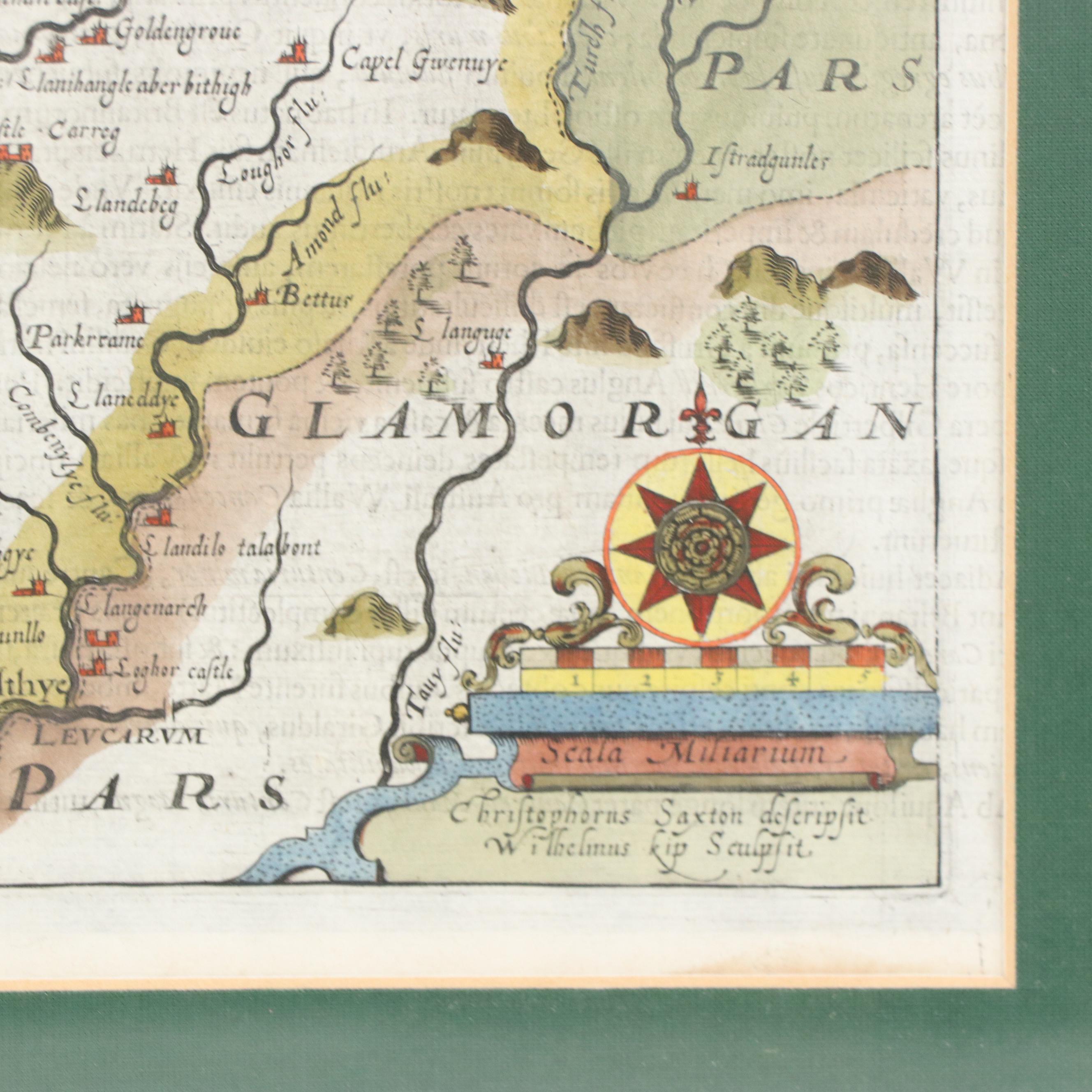Christopher Saxton Map Engraving "Caermardt: comitatus in quo Dimetæ ...