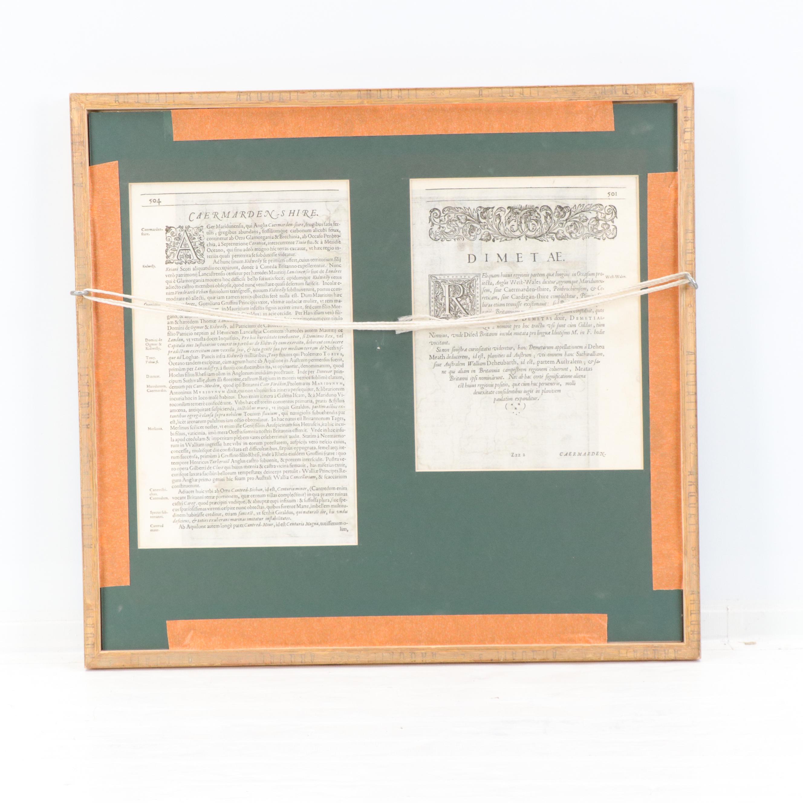 Christopher Saxton Map Engraving "Caermardt: comitatus in quo Dimetæ ...