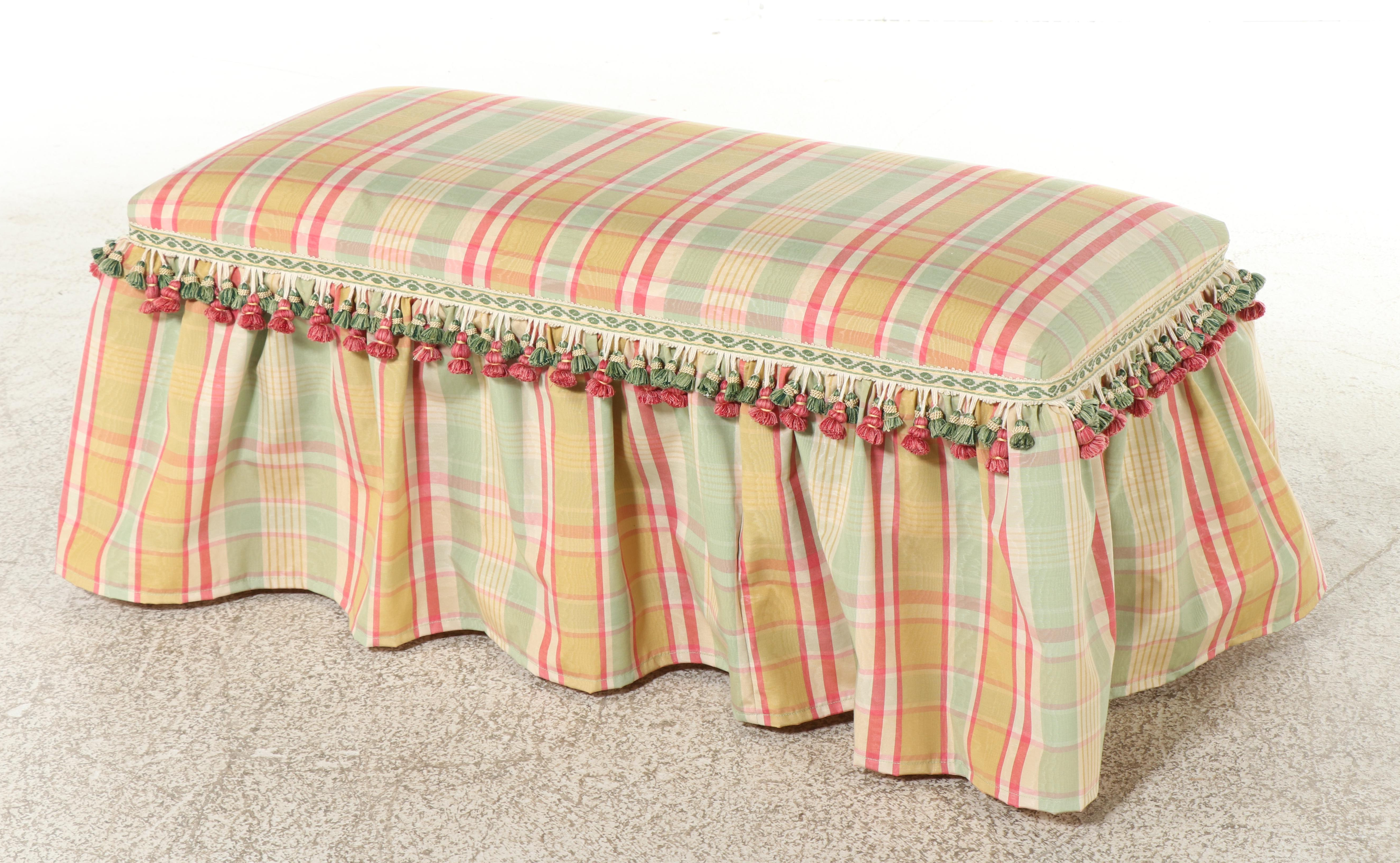 Queen Anne Style Custom-Upholstered Bench with Tasseled Fringe | EBTH