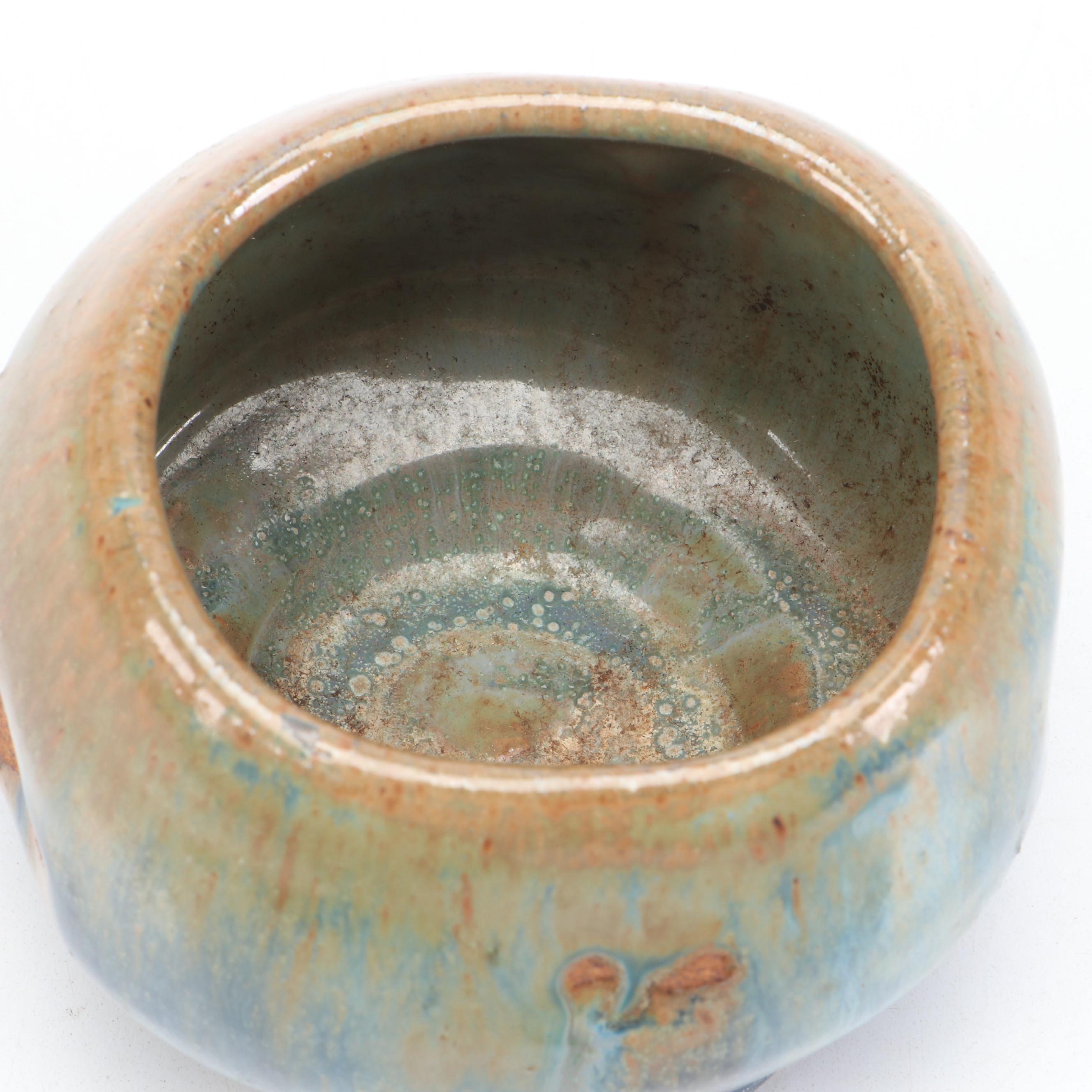 Studio Art Pottery Drip Glazed Dimpled Stoneware Bowl | EBTH