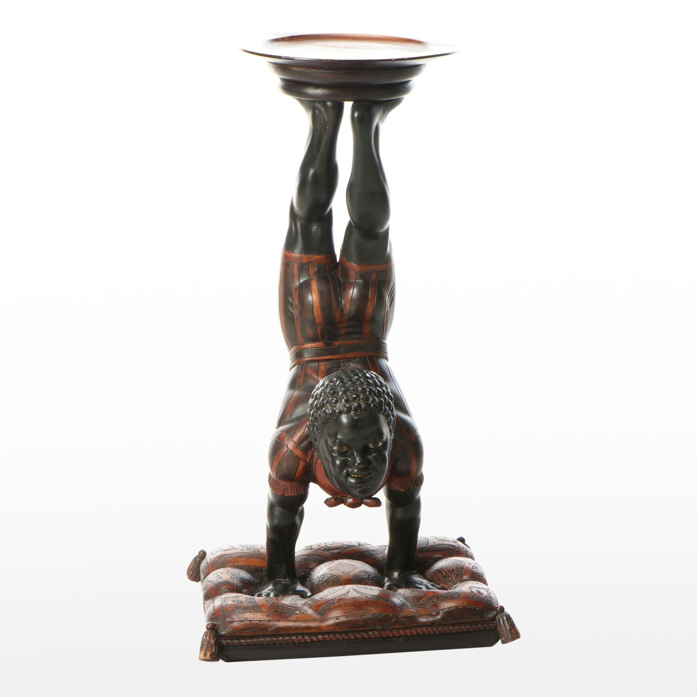 Venetian School Carved Wood Torchère-Stand in the Form of an Acrobat | EBTH