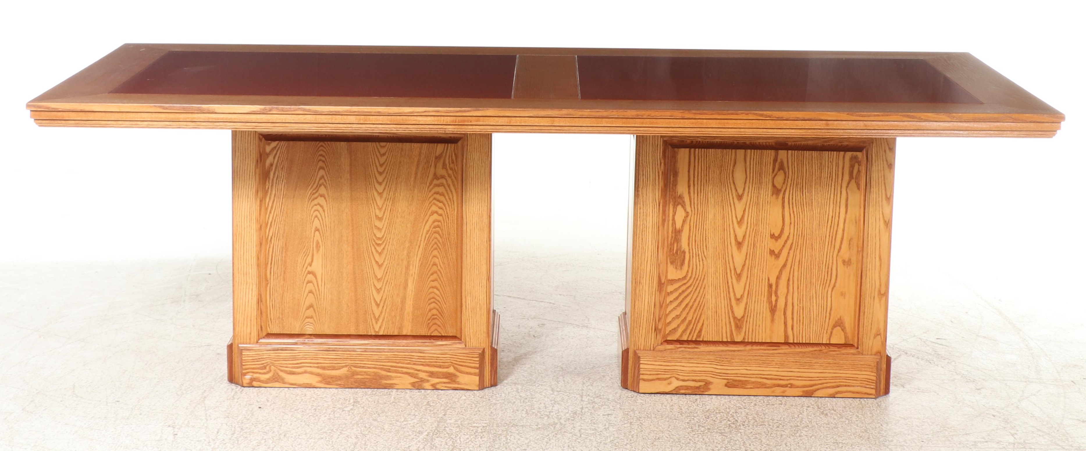 Oak and Polished Stone Double-Pedestal Conference Table, Late 20th ...