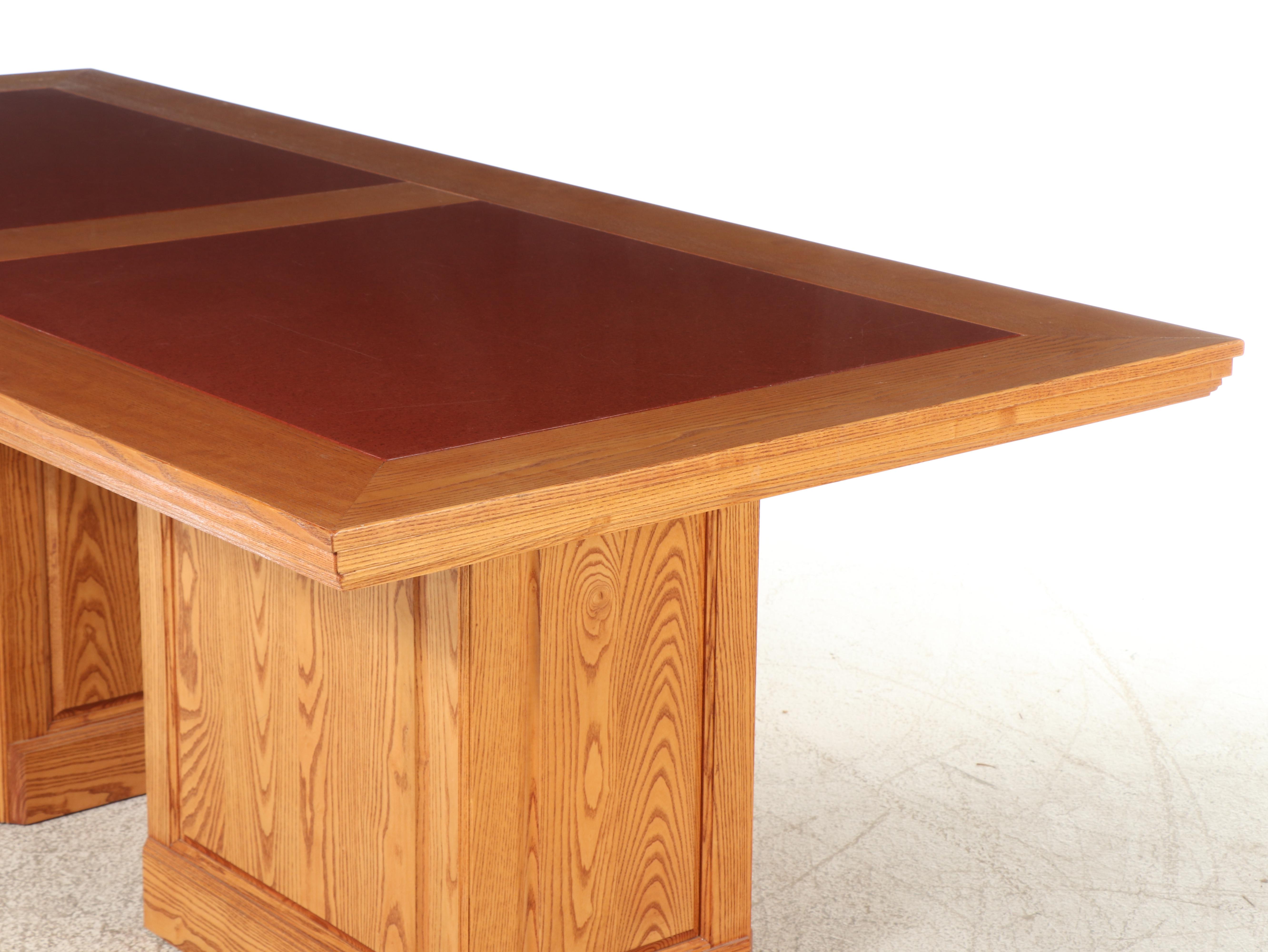 Oak and Polished Stone Double-Pedestal Conference Table, Late 20th ...