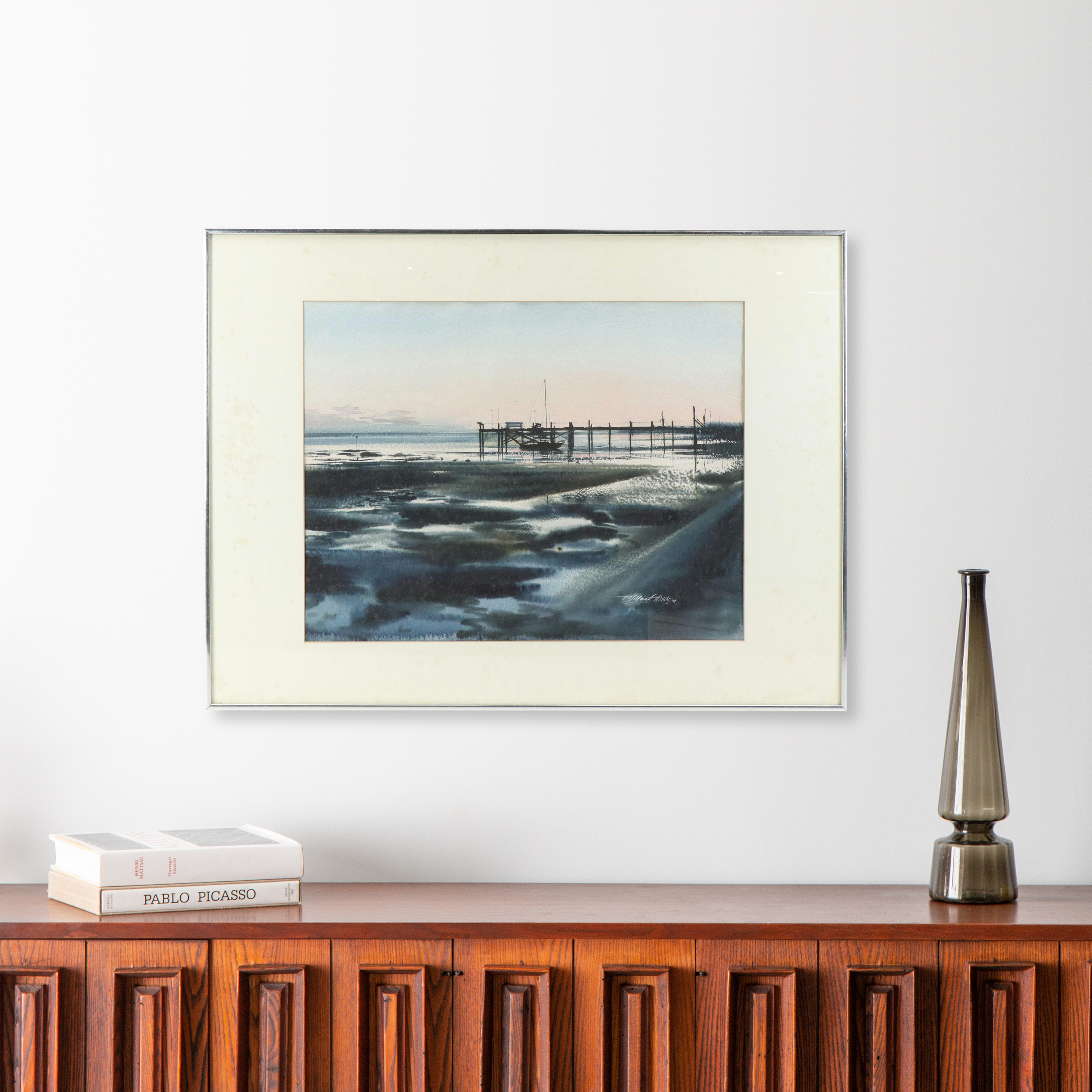 Millard Wells Coastal Dock Scene Watercolor Painting, 1972 | EBTH
