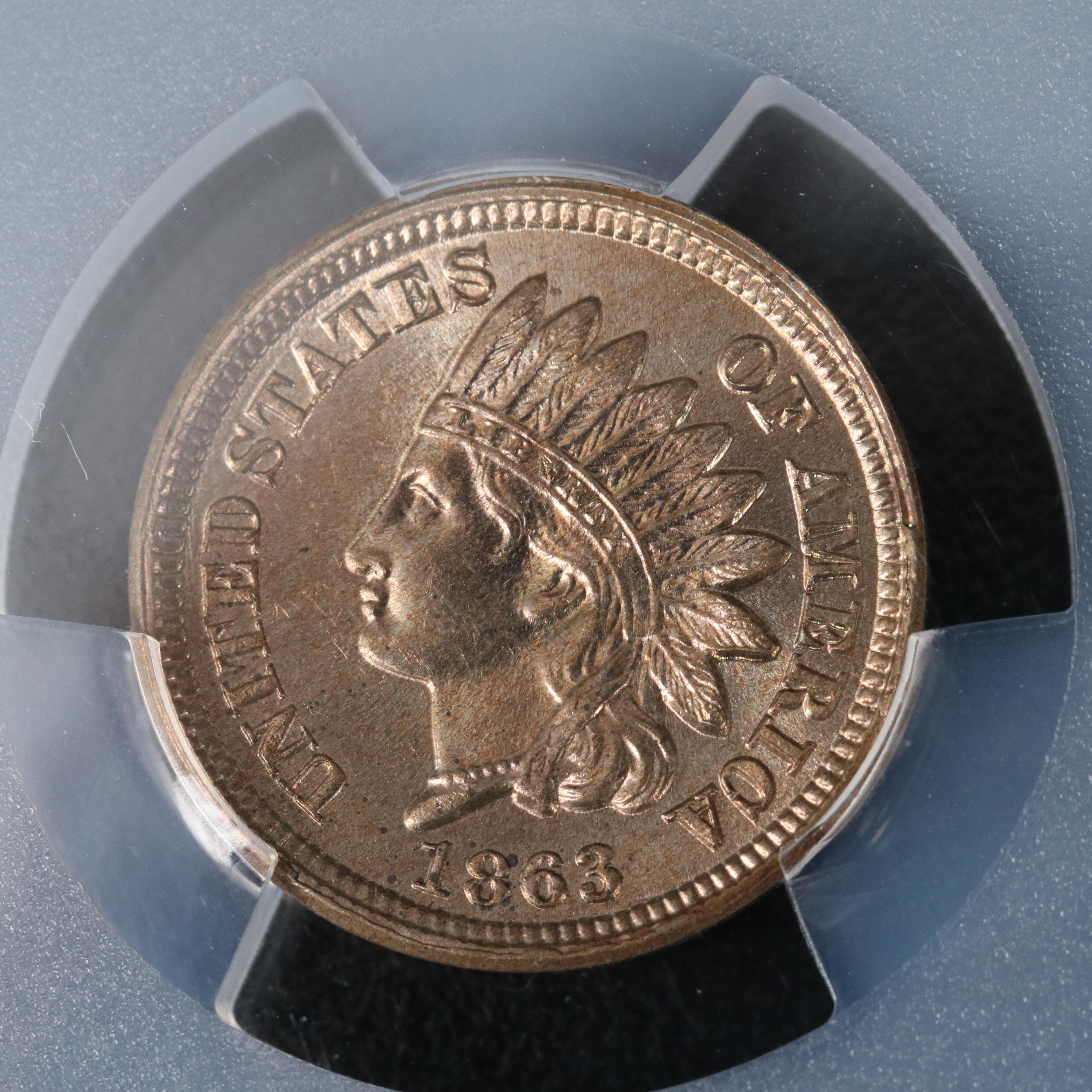 Two PCGS Graded 1863 Copper-Nickel Indian Head Cents, AU58 and MS63 | EBTH