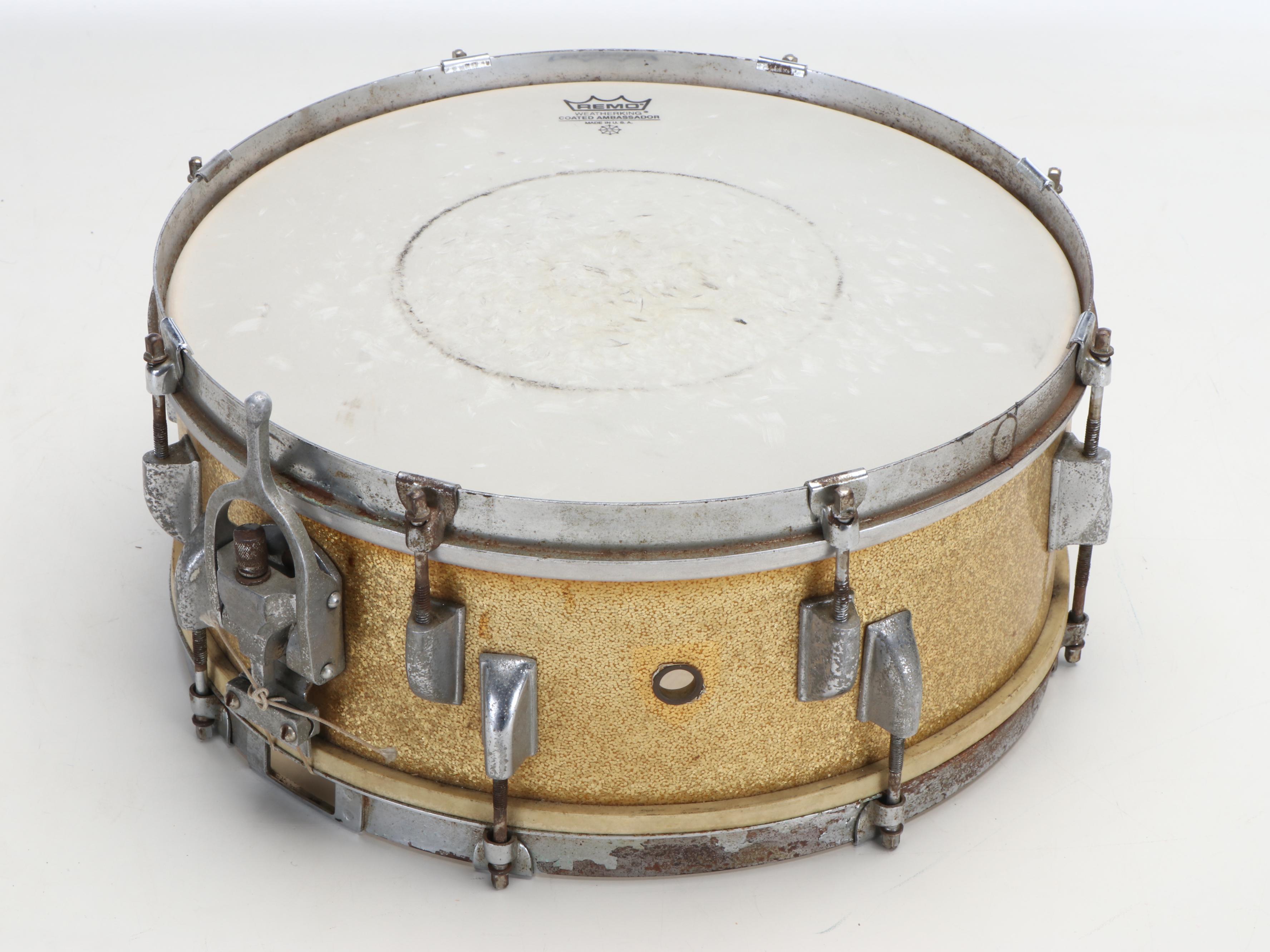 Mid-Century Gold Sparkle Snare Drum & Remo Head, Brass and Copper Bugle ...
