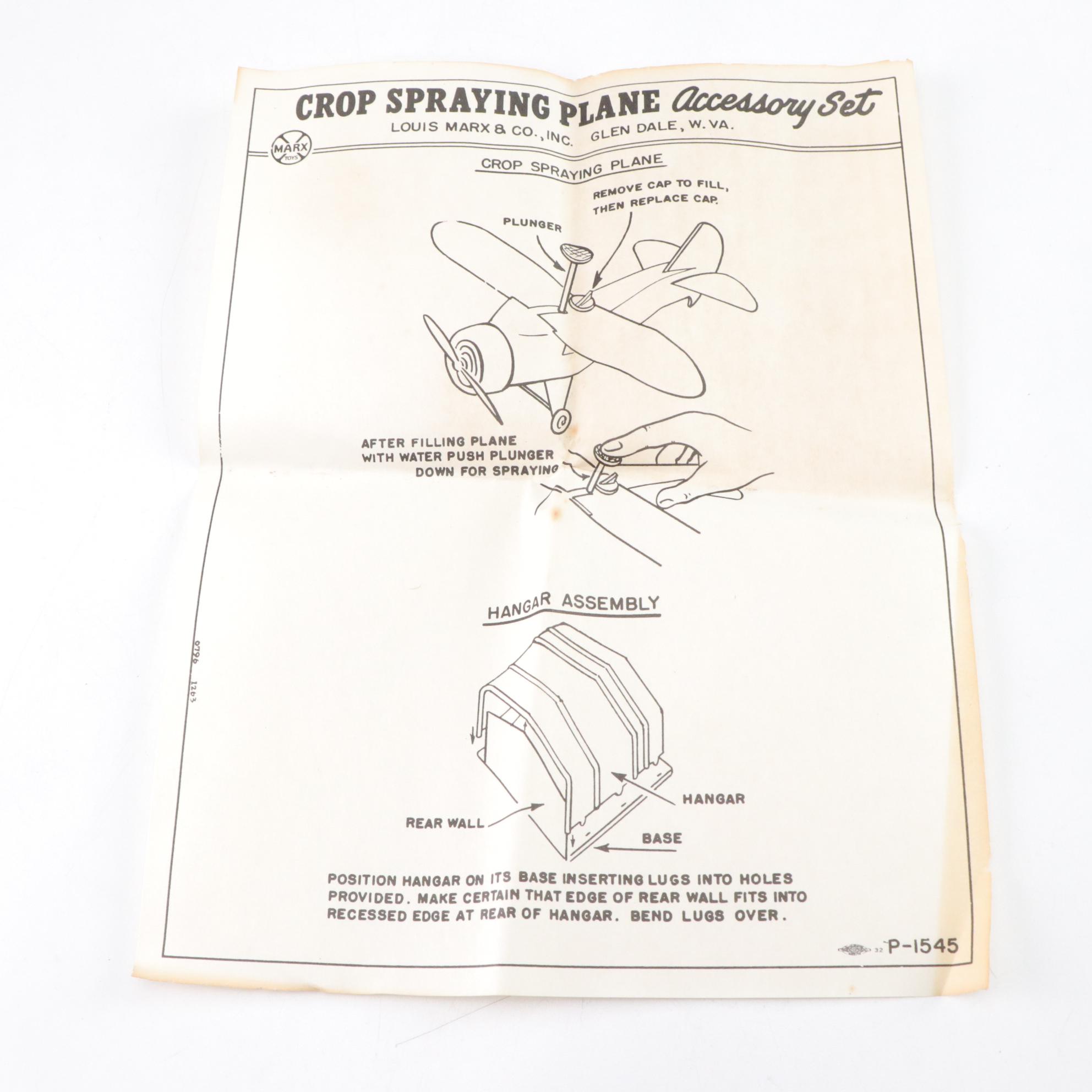 Three Marx Toys Crop Duster Plane Sets Including Tin Litho Hangars and ...