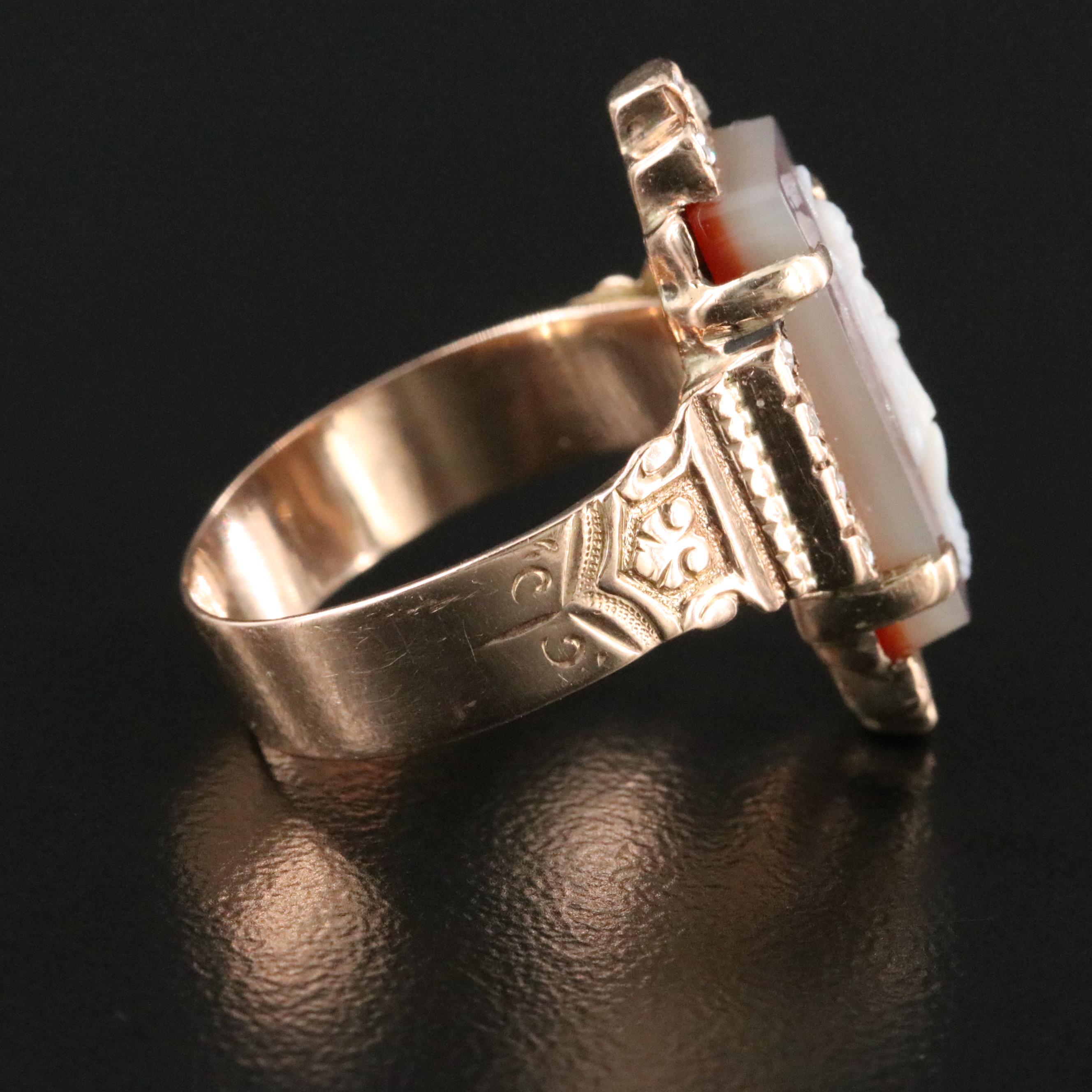 Victorian Greco-Roman Revival 14K Sardonyx and Diamond Ares & Aphrodite Ring | EBTH