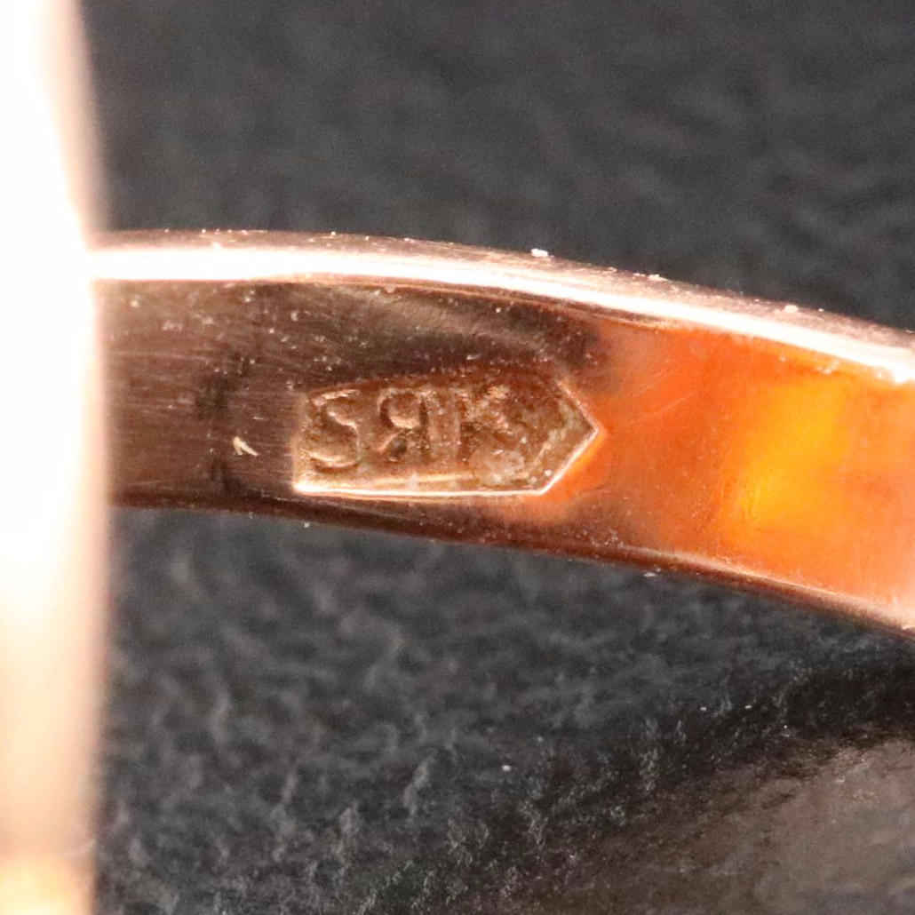 Soviet Russian 14K Rose Gold Amber Ring | EBTH