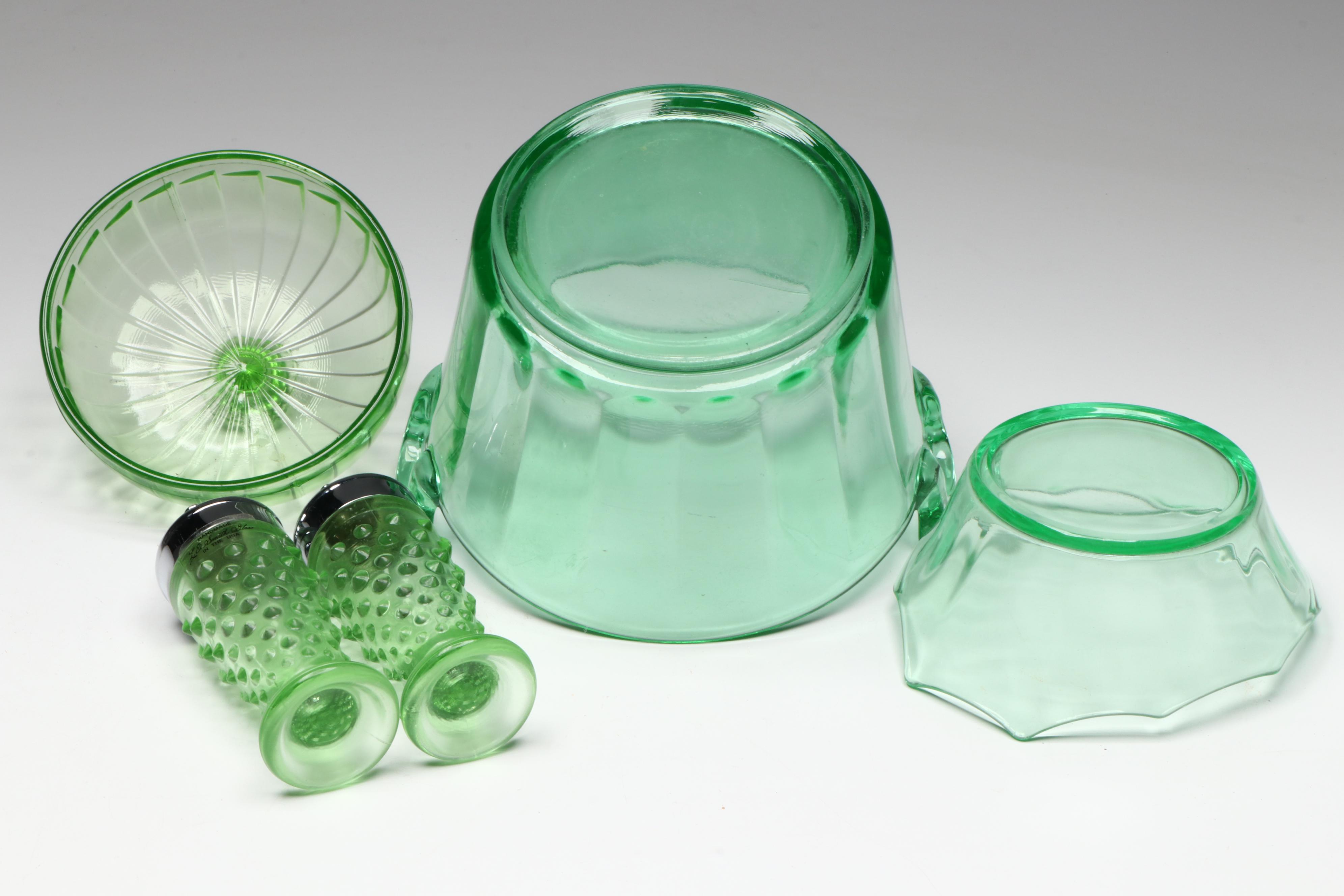 Anchor Hocking "Block Optic" with Other Uranium Glass Ice Buckets and ...