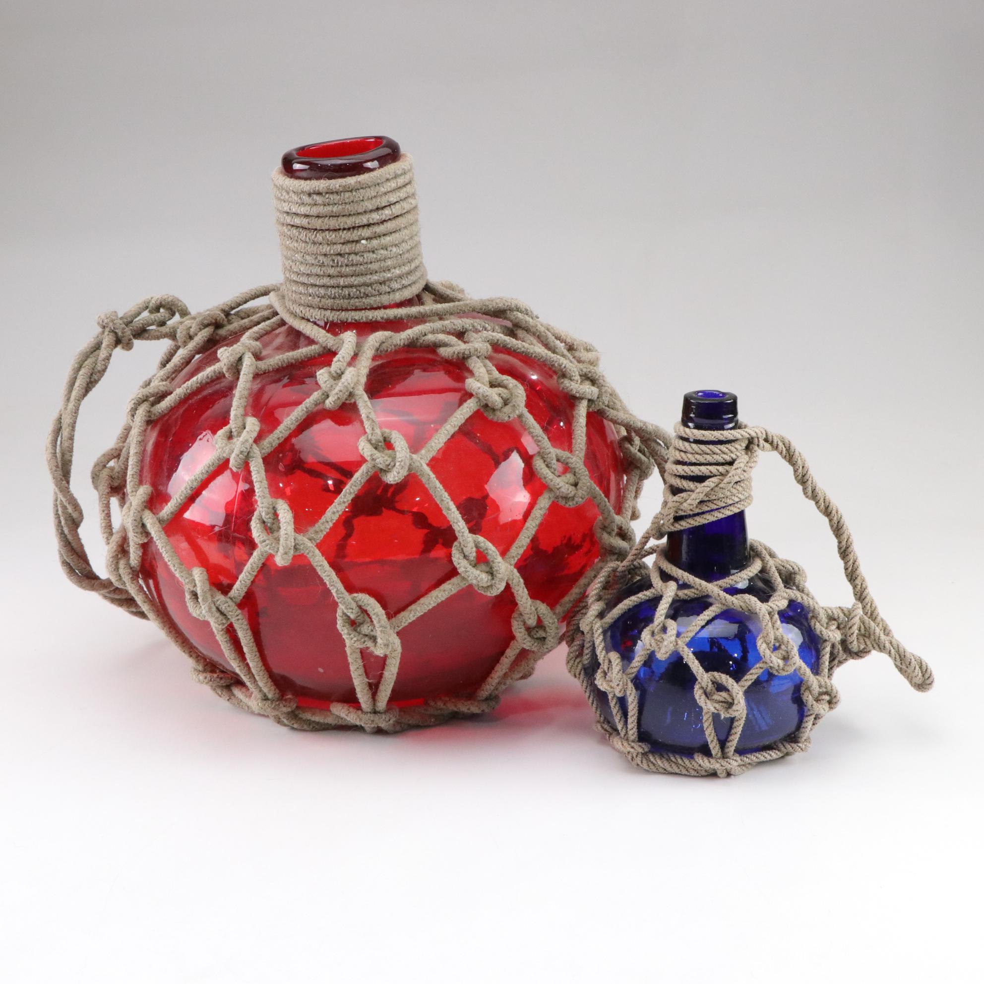 Cobalt and Red Glass Fishing Bottle Floats | EBTH
