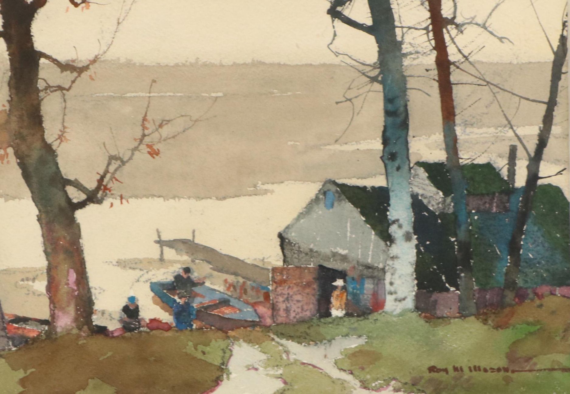 Roy Mason Landscape Watercolor Painting "Hunter's Camp," 20th Century ...