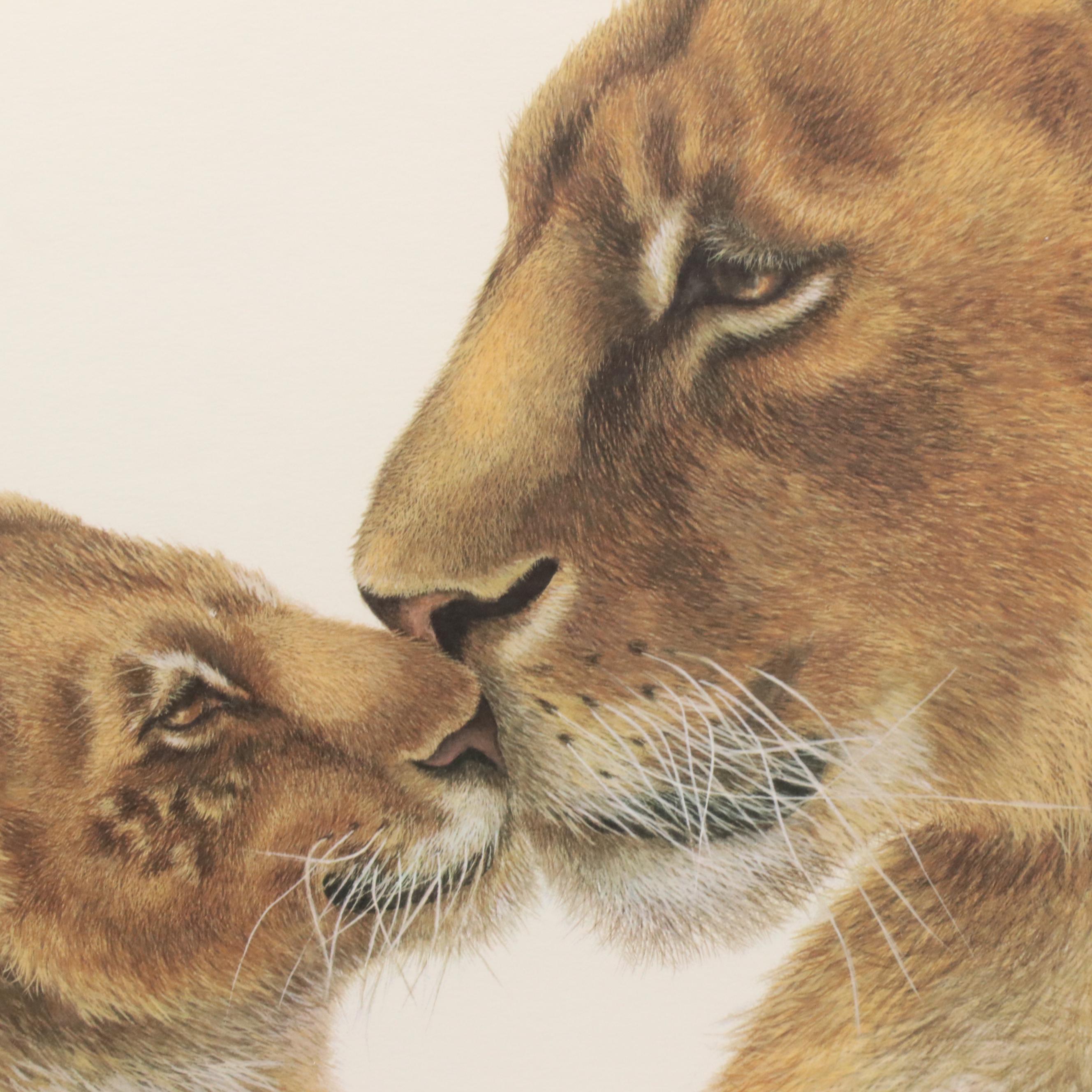 Imogene Hudson Farnsworth Offset Lithograph "African Lioness and Cubs ...