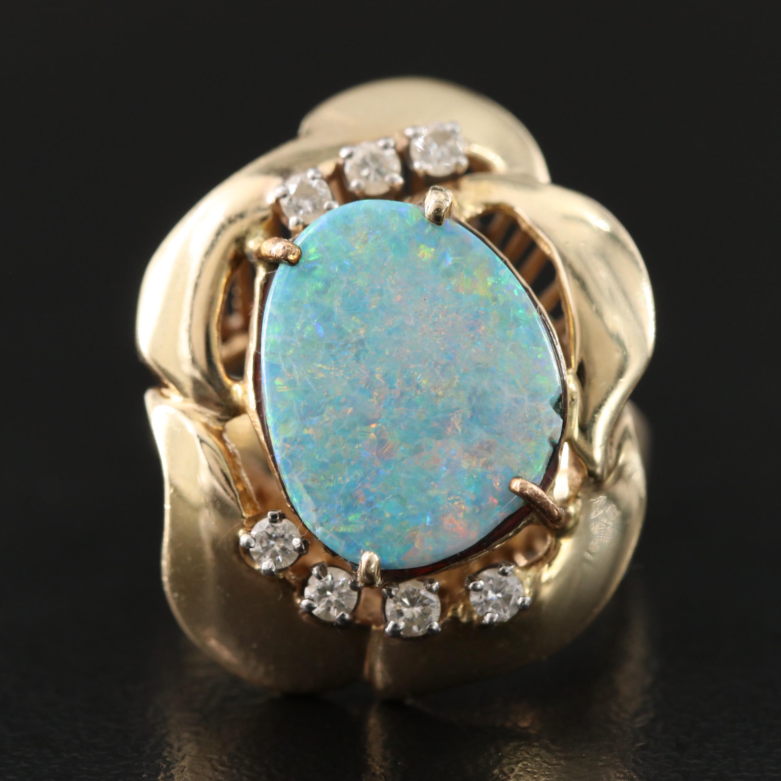 Vintage 14K Opal Triplet and Diamond Ring | EBTH