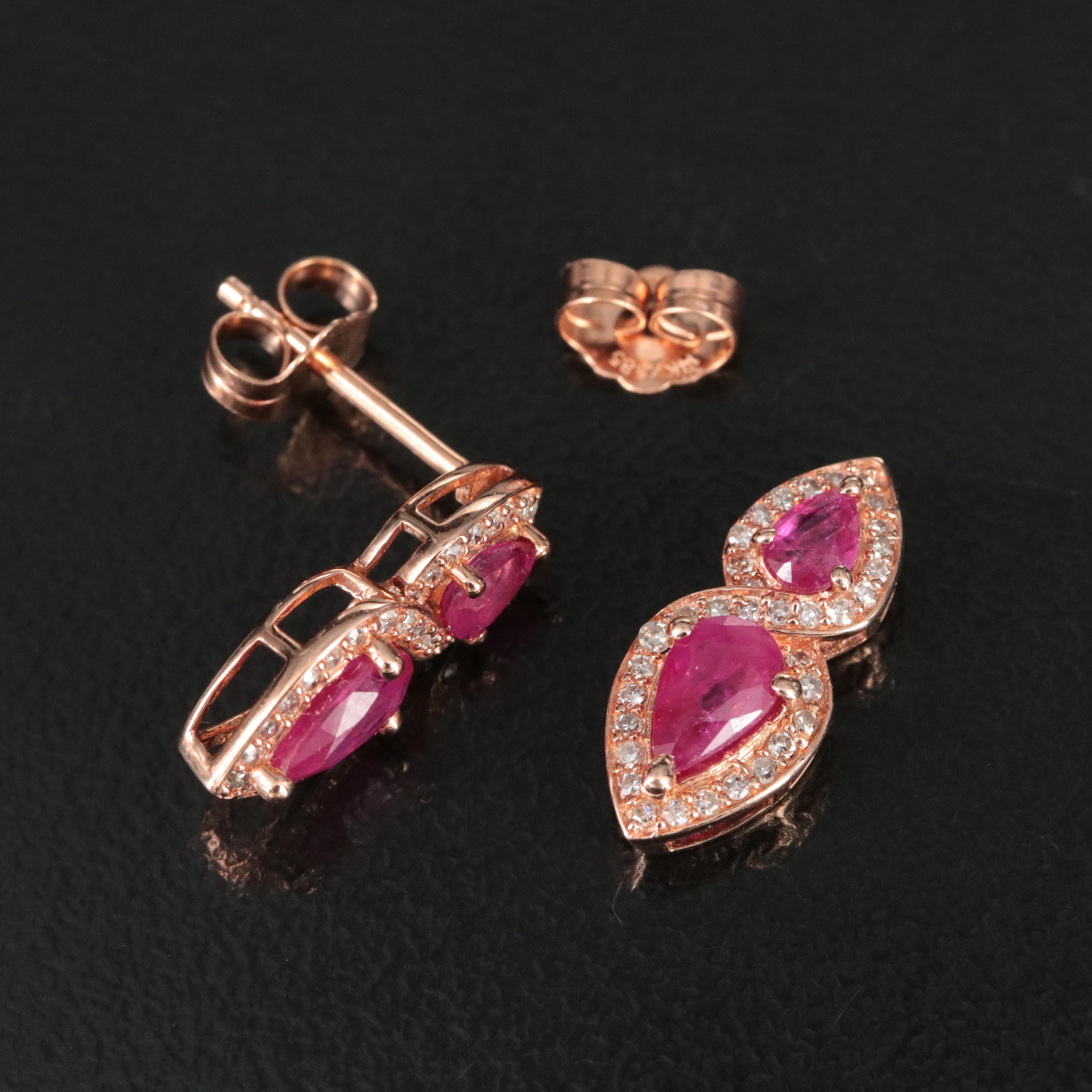 14K Rose Gold Ruby and Diamond Earrings | EBTH