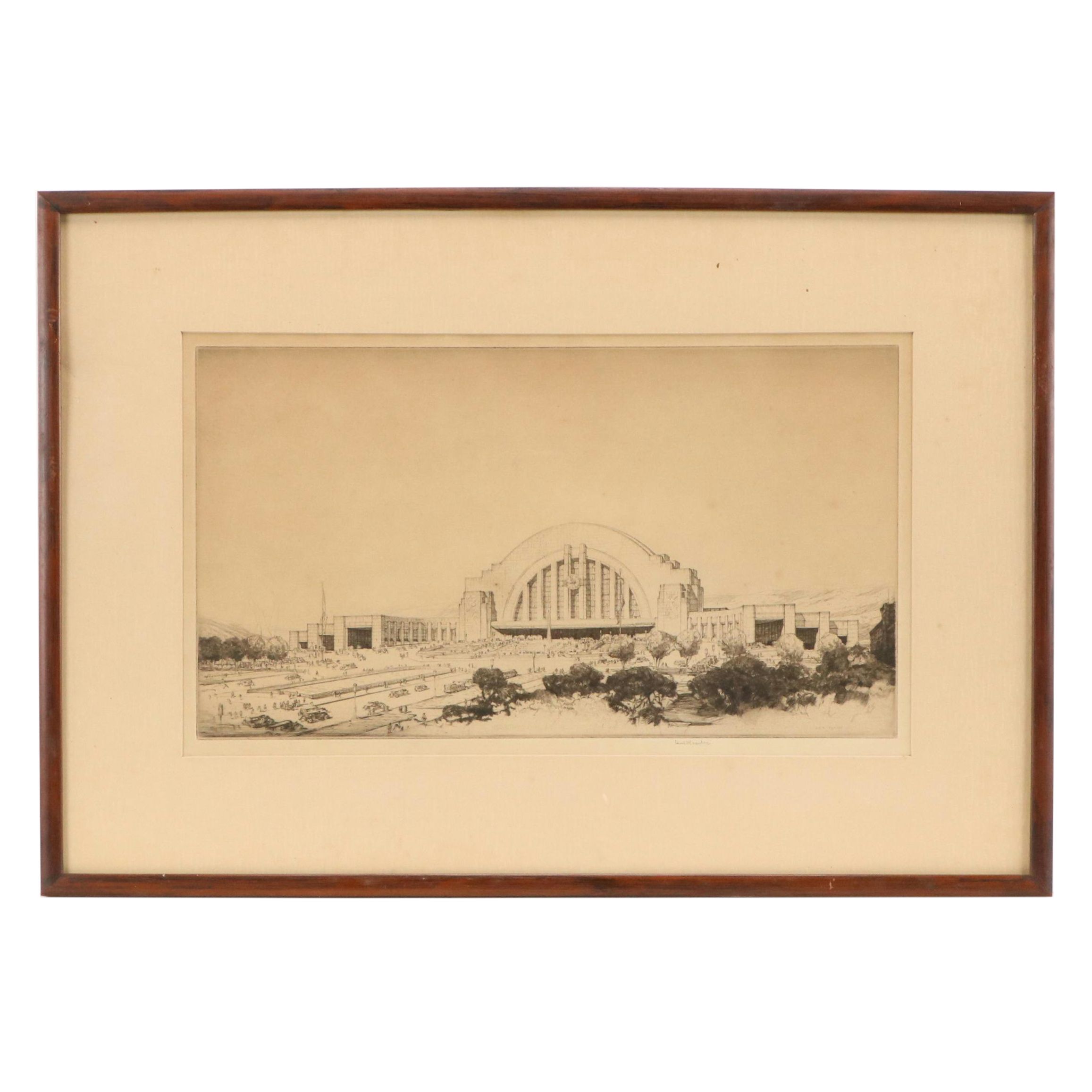 Louis Conrad Rosenberg Etching "Union Terminal Construction, Cincinnati ...
