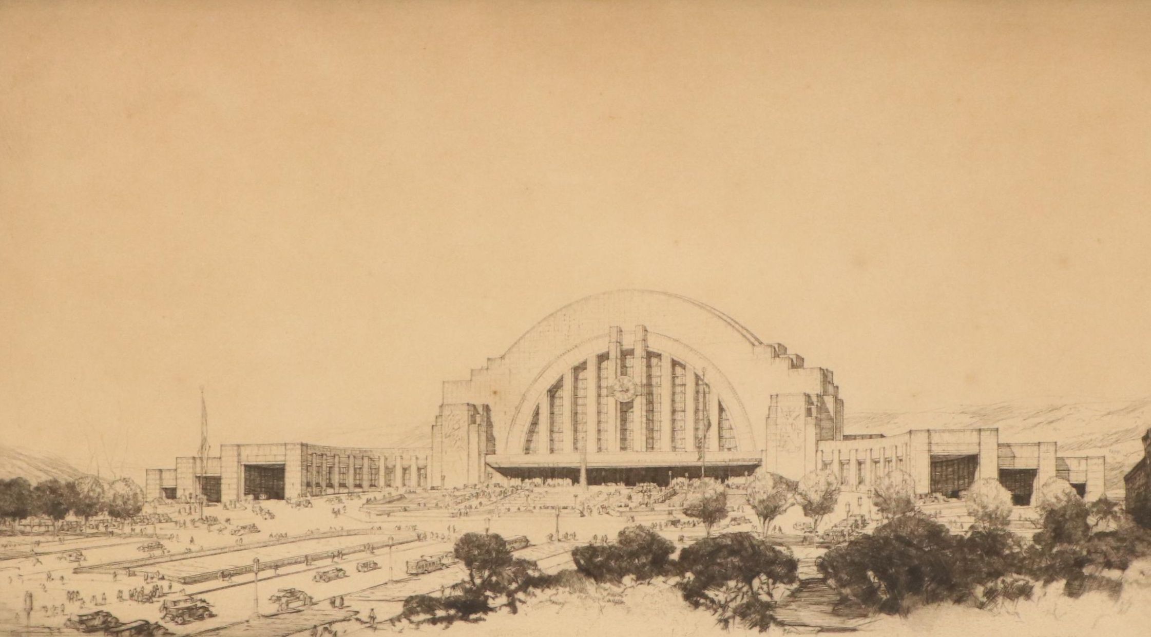Louis Conrad Rosenberg Etching "Union Terminal Construction, Cincinnati ...