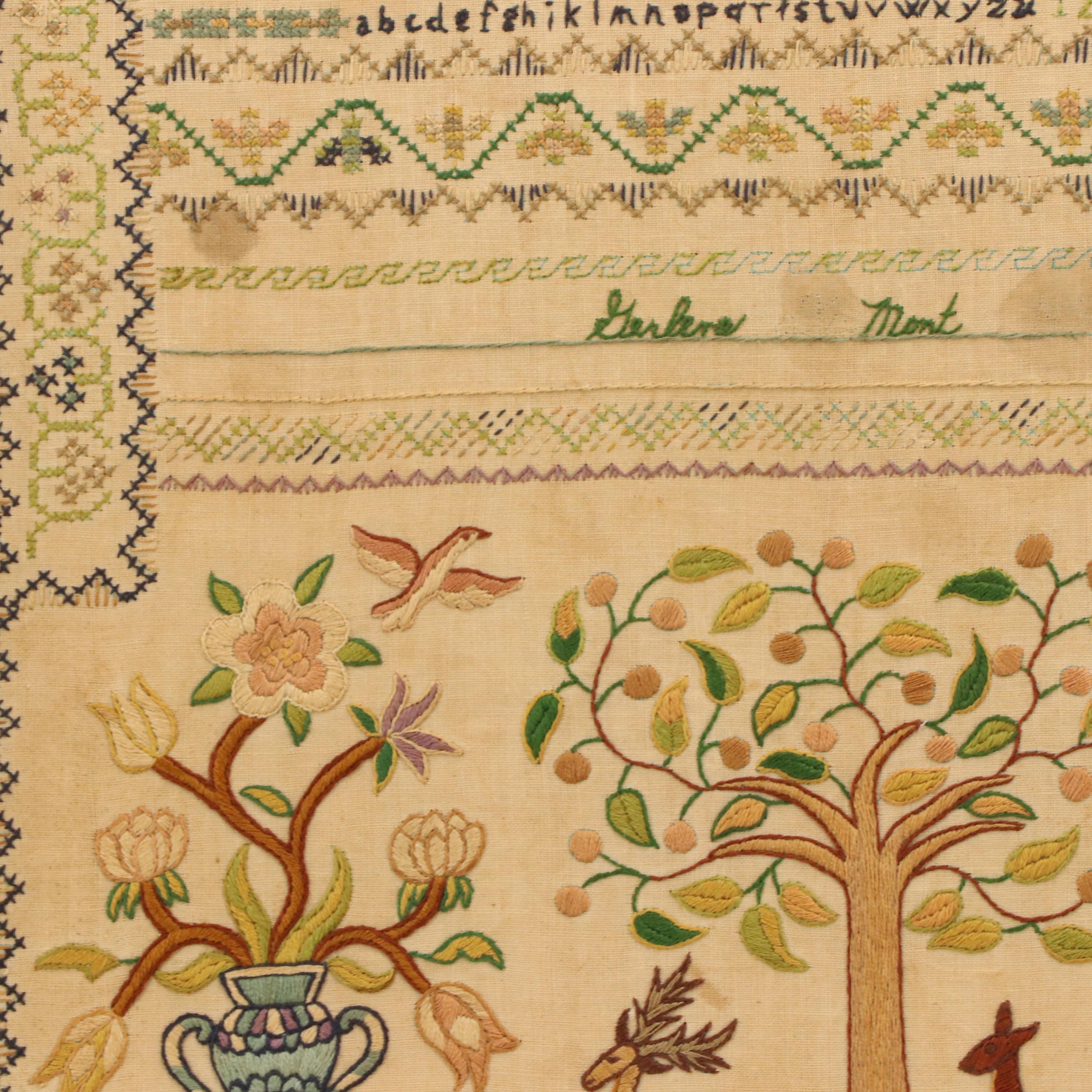 Gerlene DuMont Chase Sampler Embroidery, Late 19th or Early 20th ...