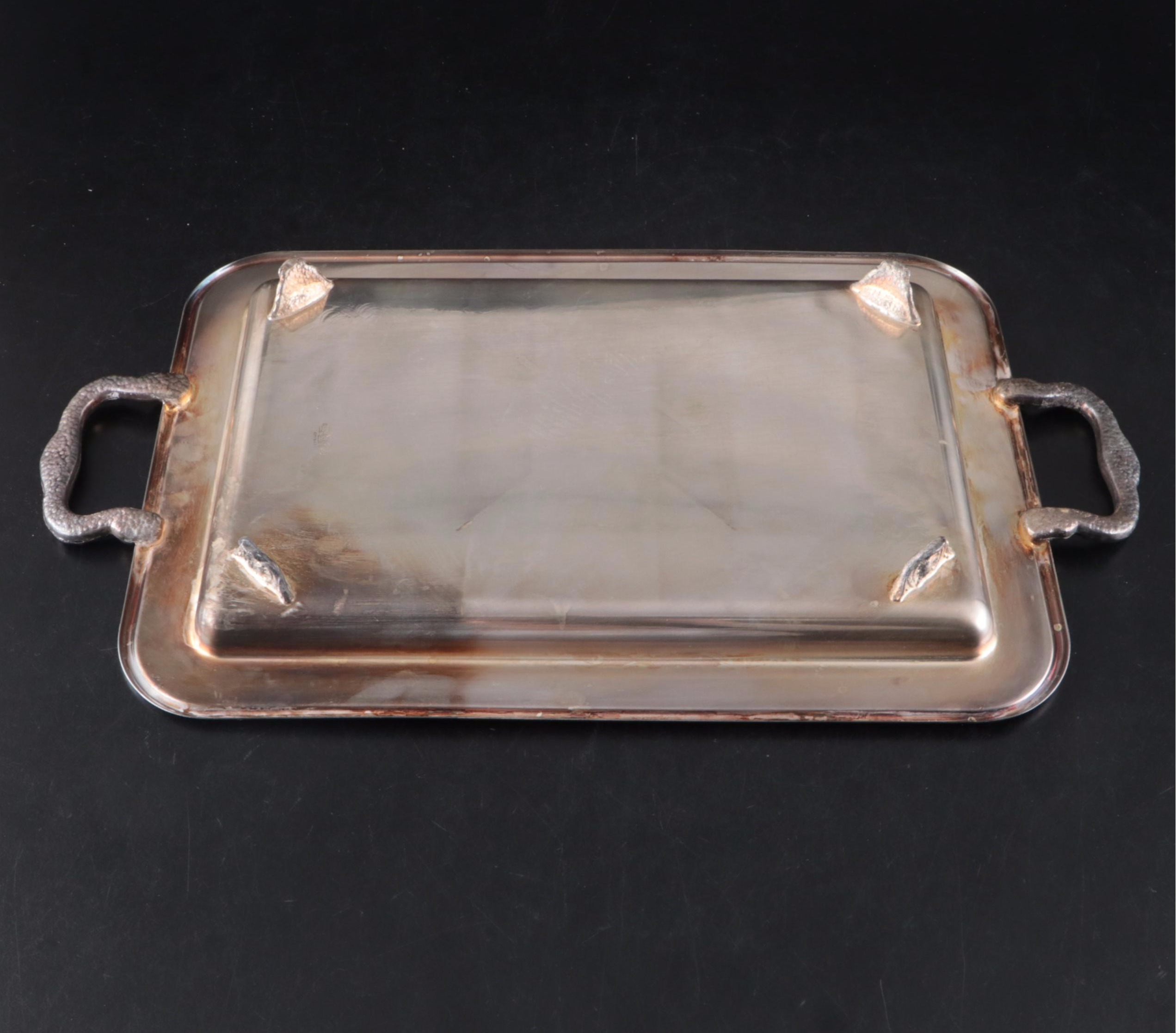 Leonard Silver Plate Footed Serving Tray with Other Tableware and ...