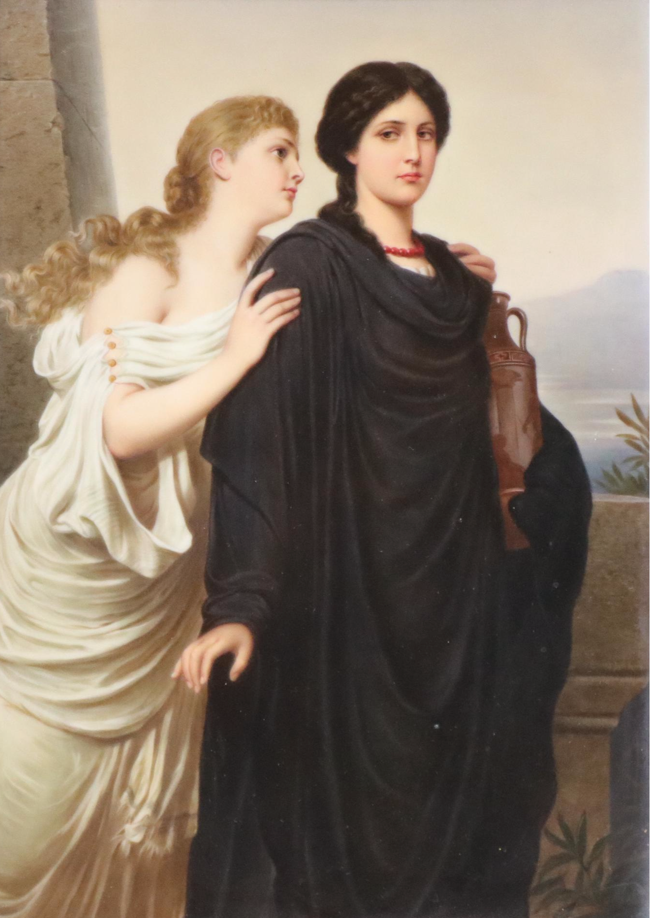 Hand-Painted KPM Porcelain Tile "Antigone and Ismene," Late 19th Century | EBTH