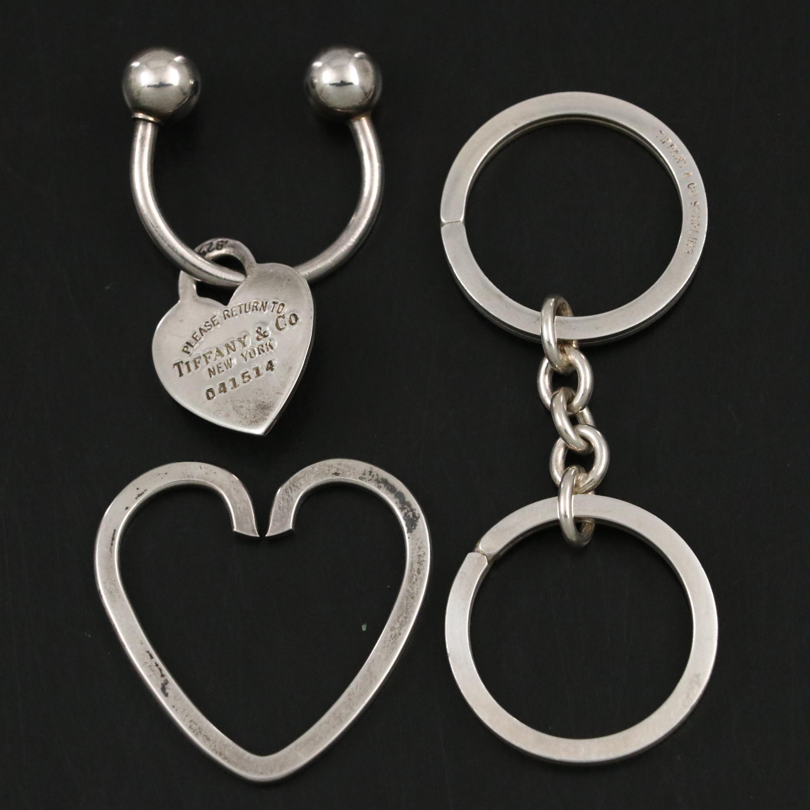 Tiffany & Co. Sterling Silver Keyrings and Heart Shaped Sterling Key ...