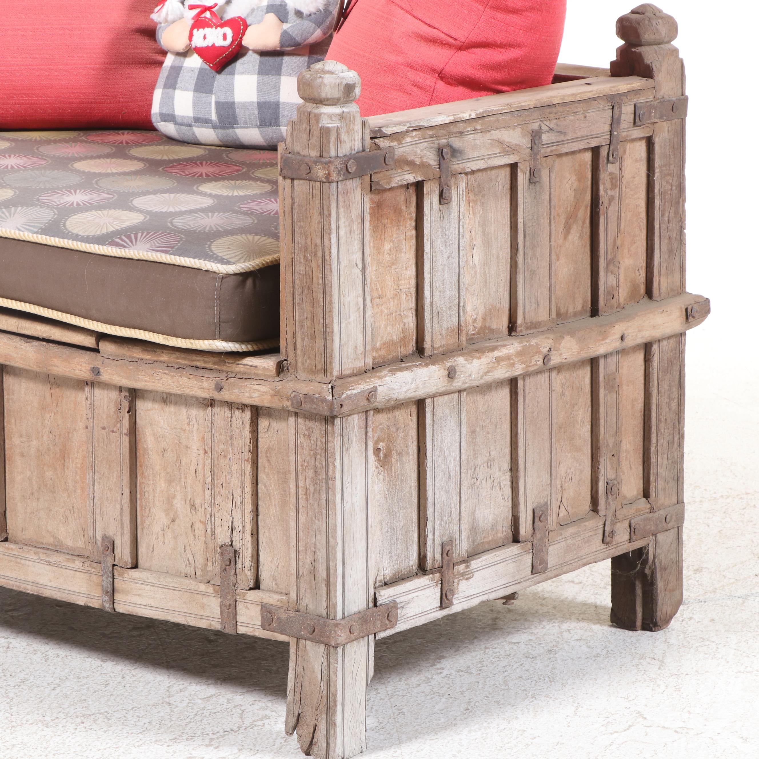 Indian Metal-Bound Teak Damchiya Settee | EBTH