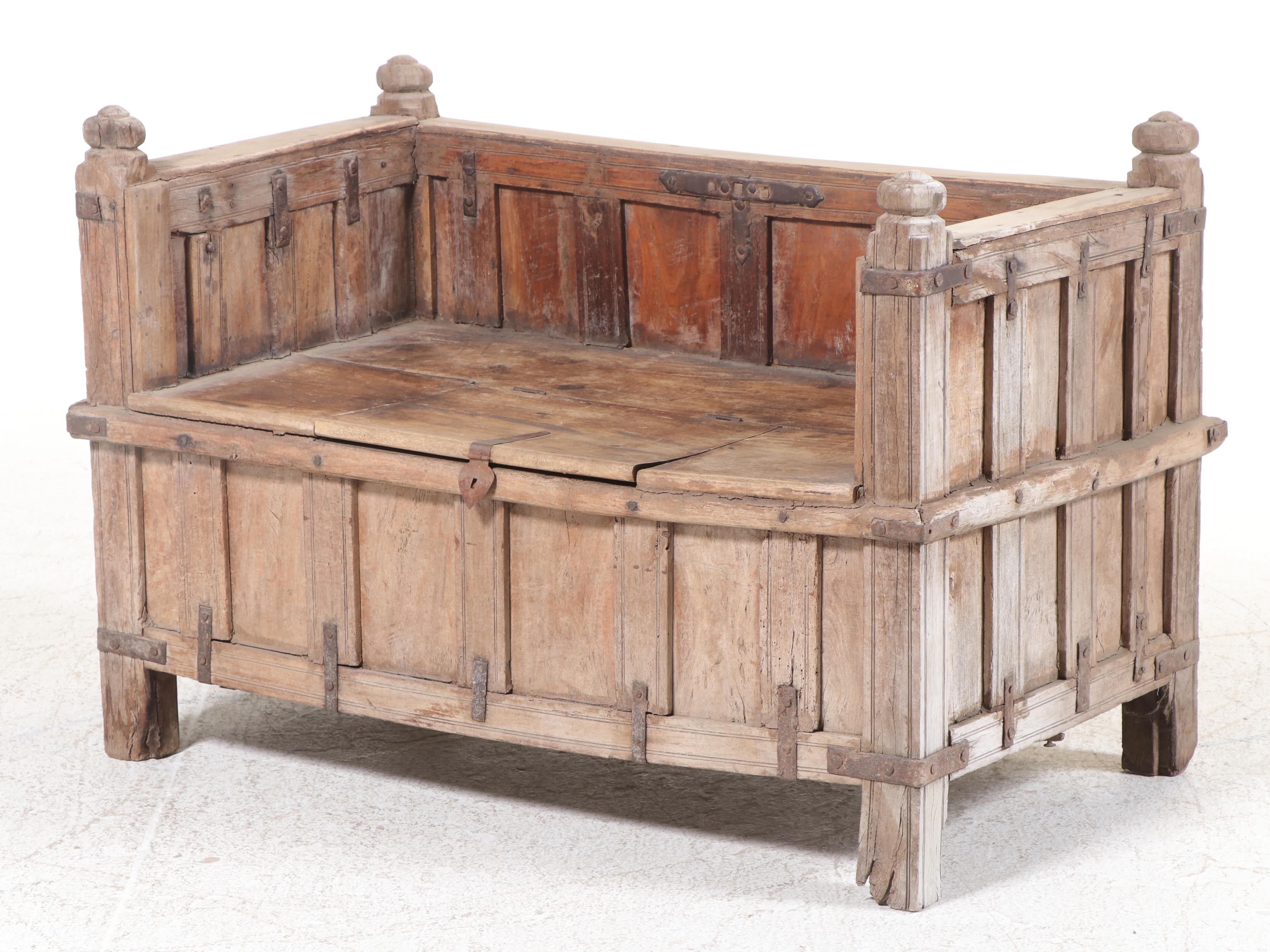 Indian Metal-Bound Teak Damchiya Settee | EBTH