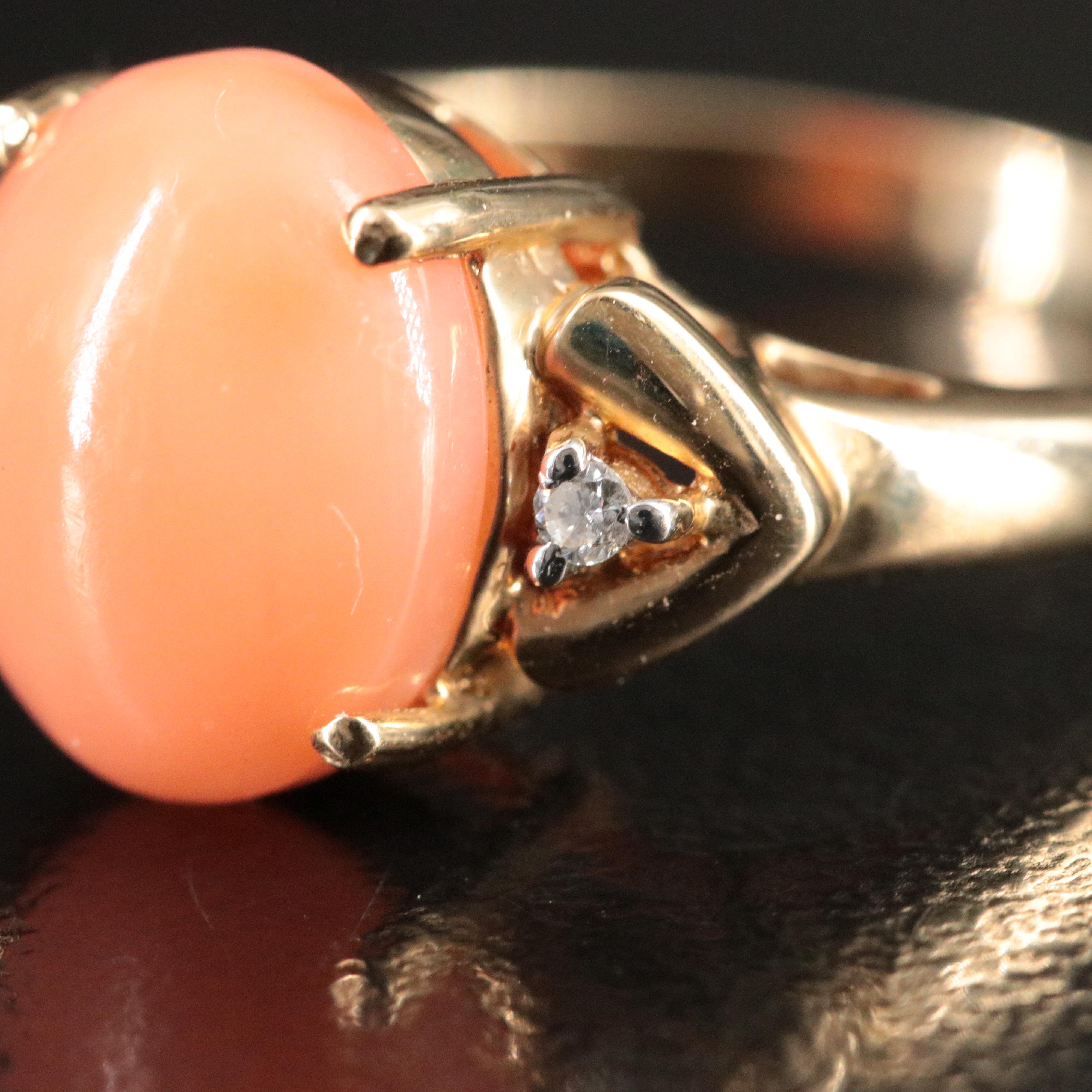 14K Coral and Diamond Ring | EBTH