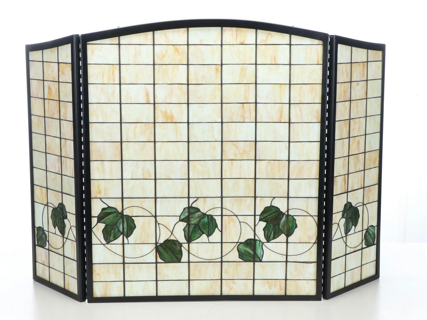 Slag Glass With Ivy Vine Three Panel Fireplace Screen Vintage Ebth