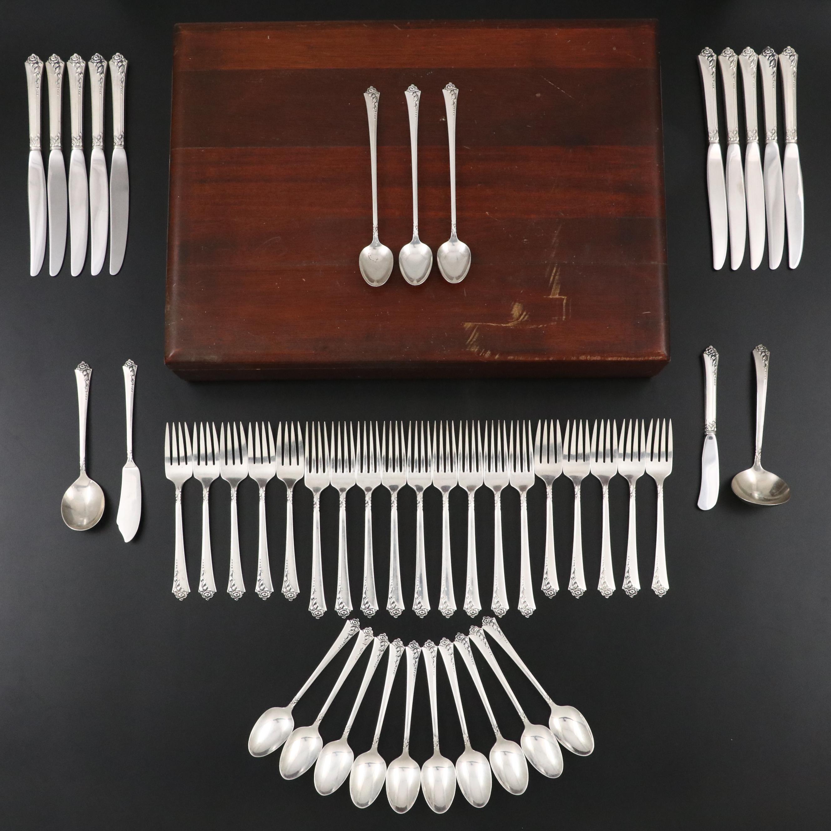 Oneida Heirloom Sterling Silver "Damask Rose" Flatware and Wooden ...