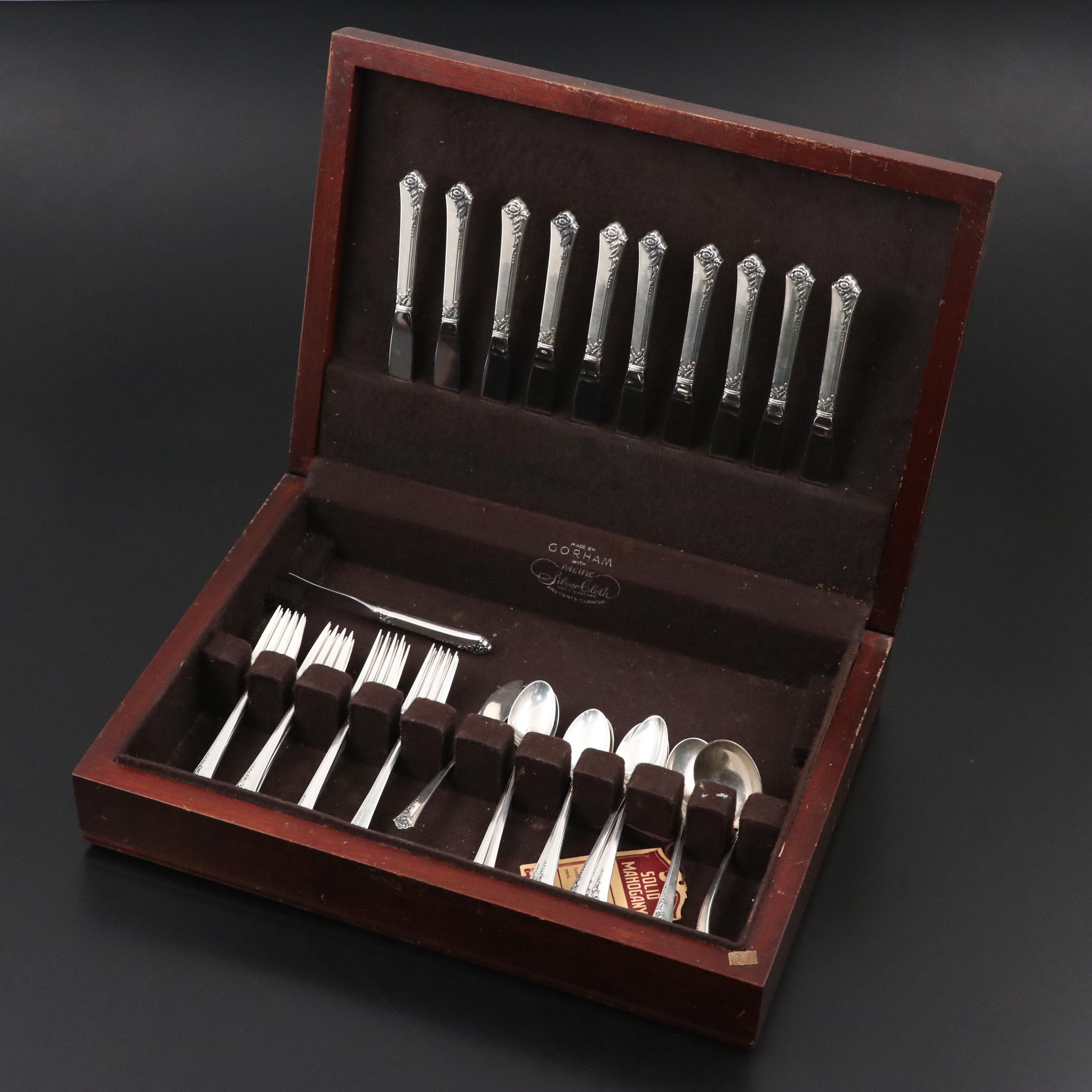 Oneida Heirloom Sterling Silver "Damask Rose" Flatware and Wooden ...