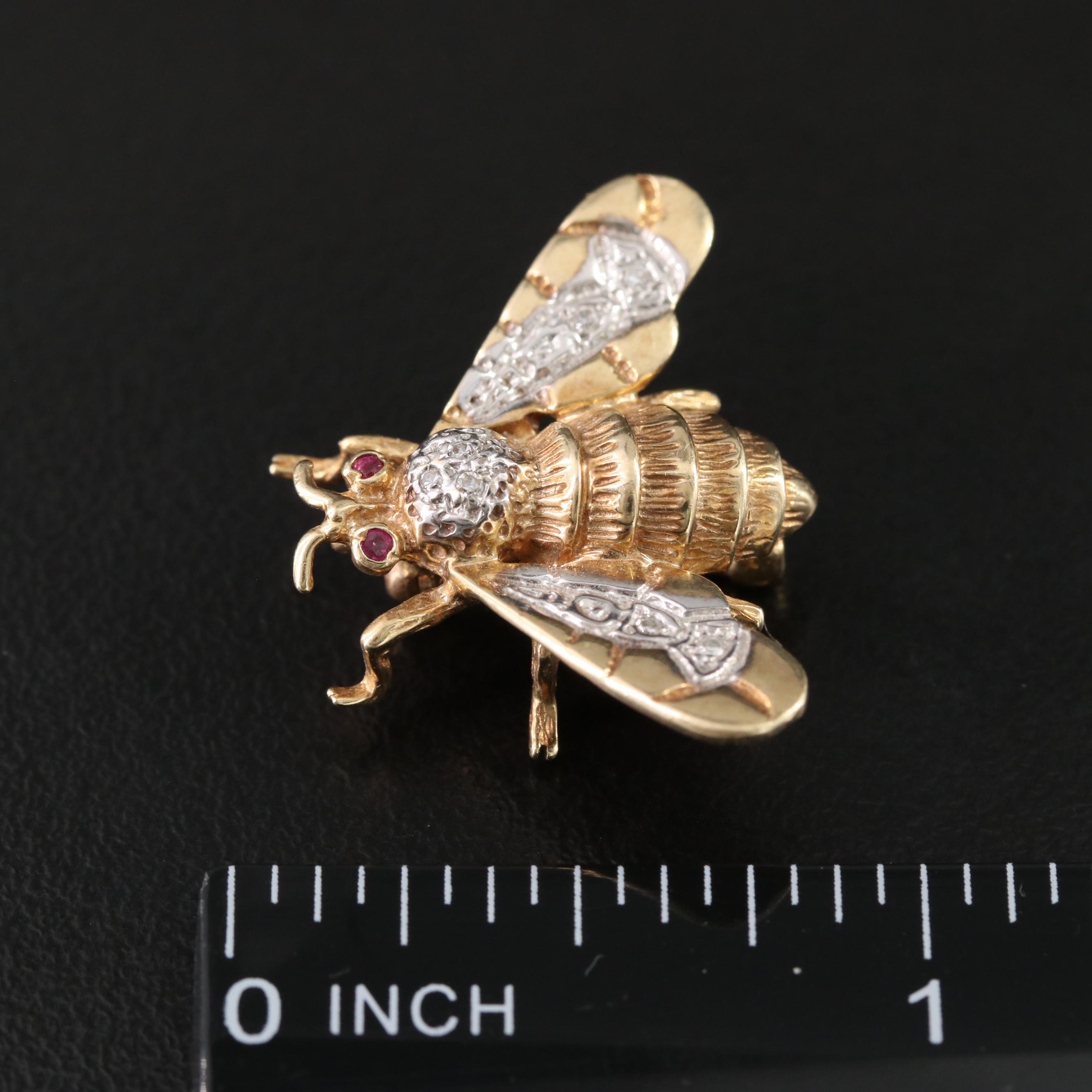 14K Diamond and Ruby Bee Brooch | EBTH