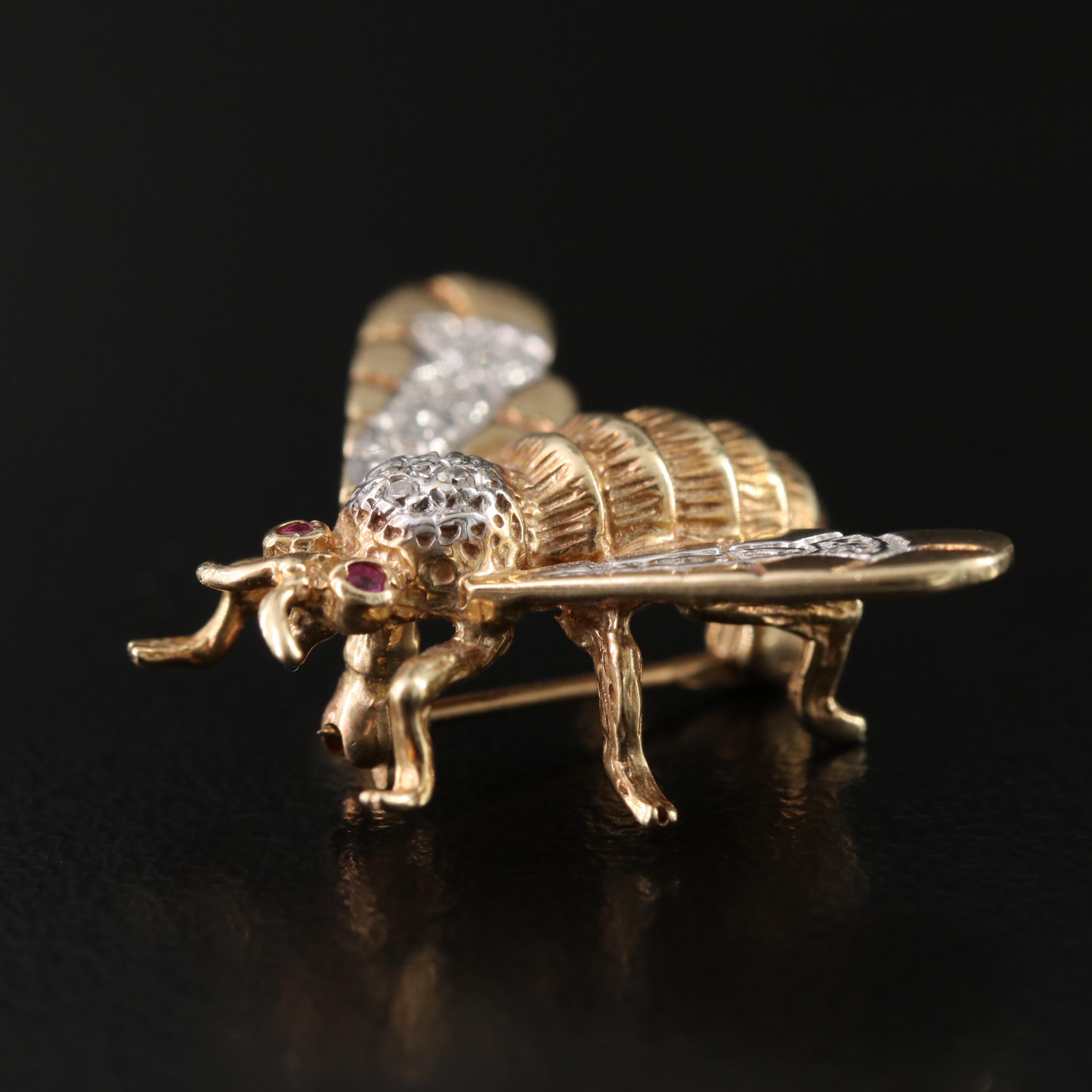 14K Diamond and Ruby Bee Brooch | EBTH