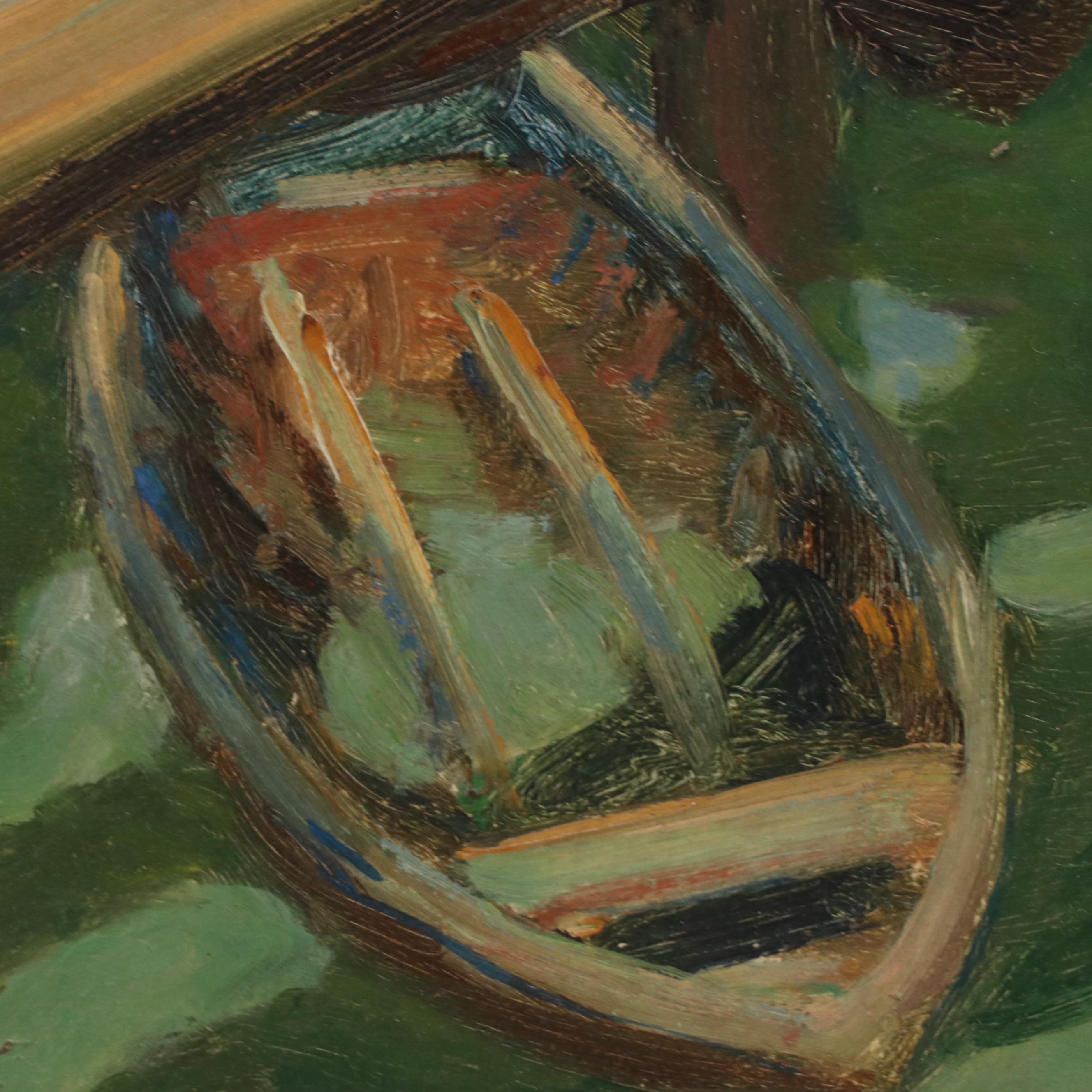 John Rettig Harbor Scene Oil Painting "Boats, Women, on Volendam Dock ...