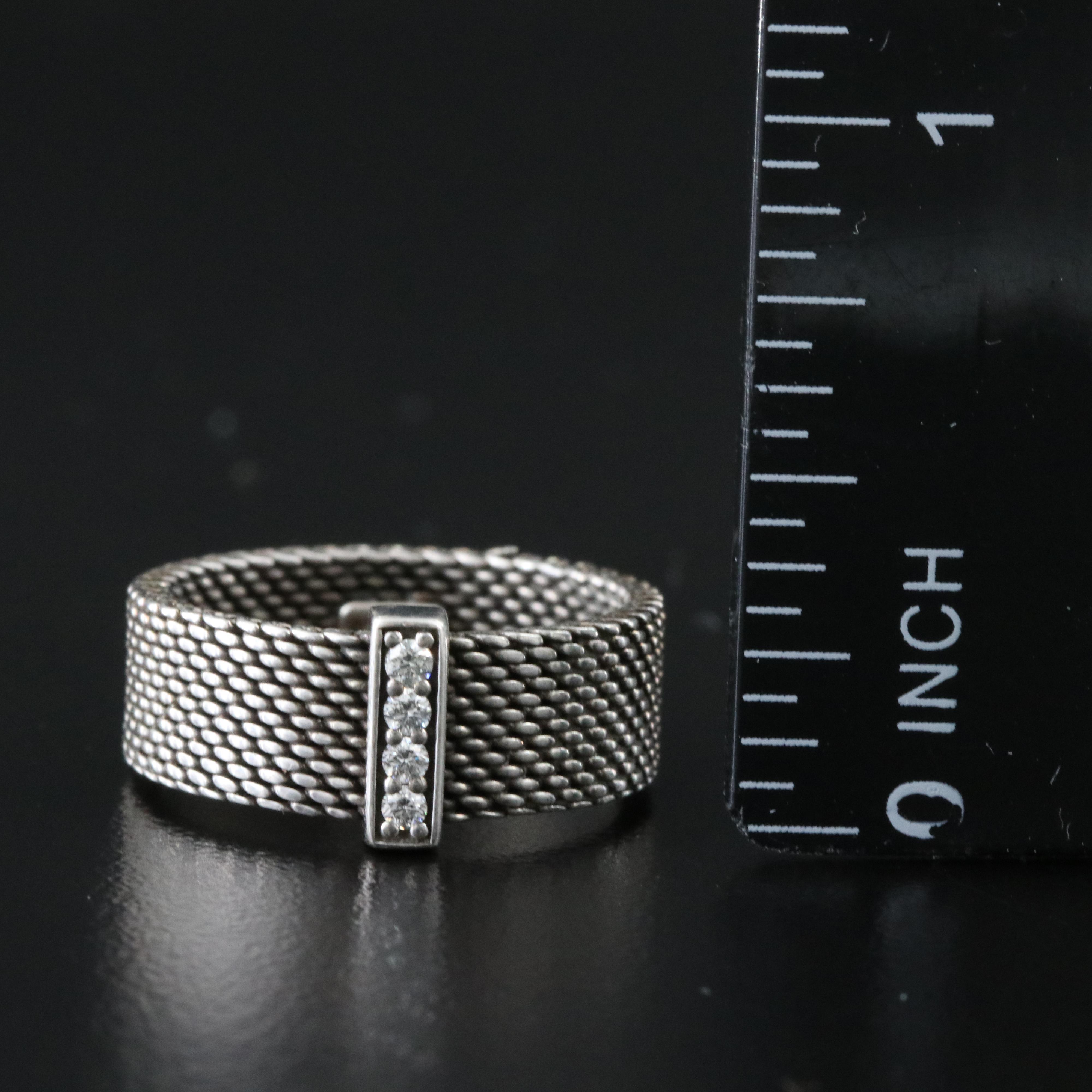 Tiffany & Co. Somerset Sterling and Diamond Mesh Ring | EBTH