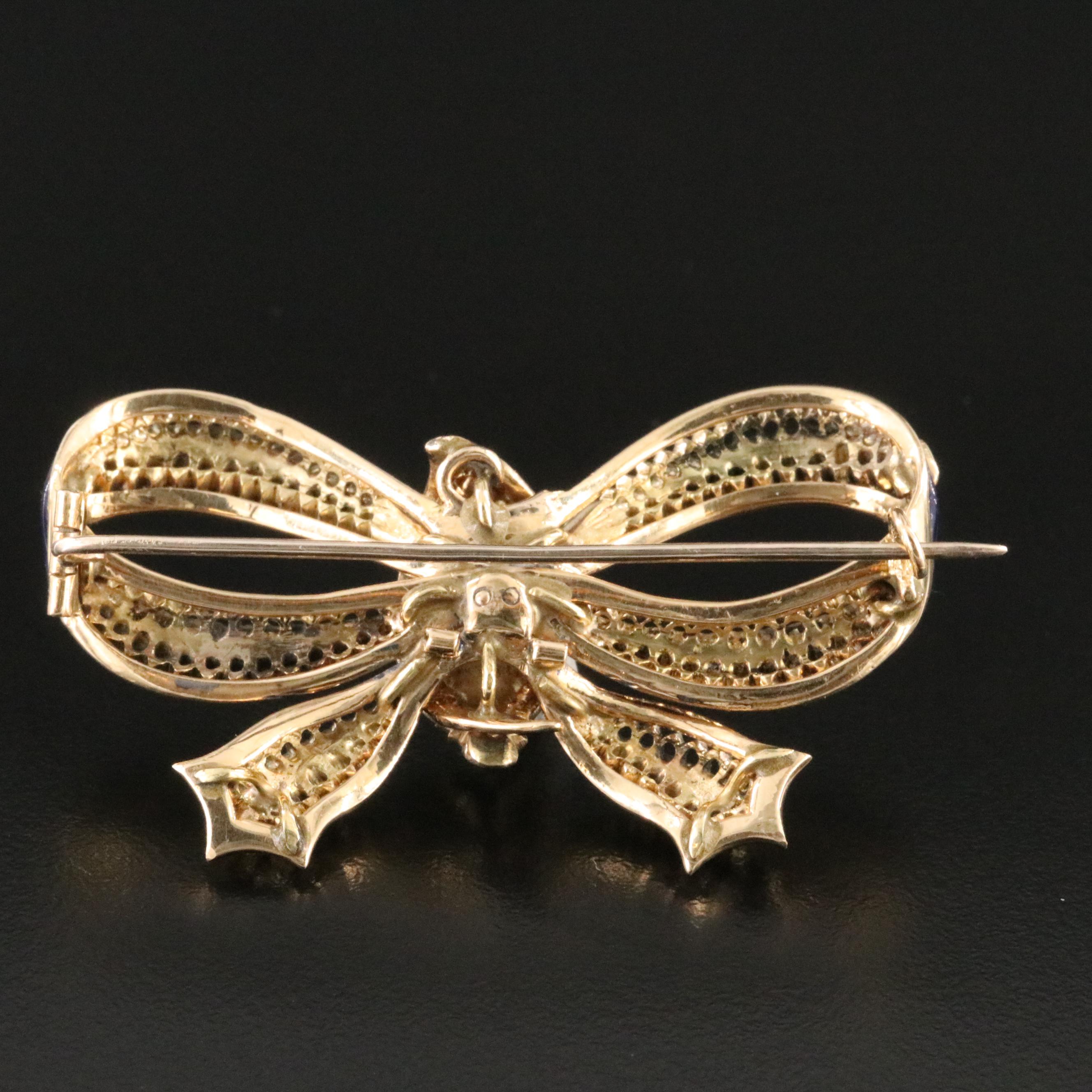 Victorian 14K Diamond and Enamel Bow Brooch | EBTH