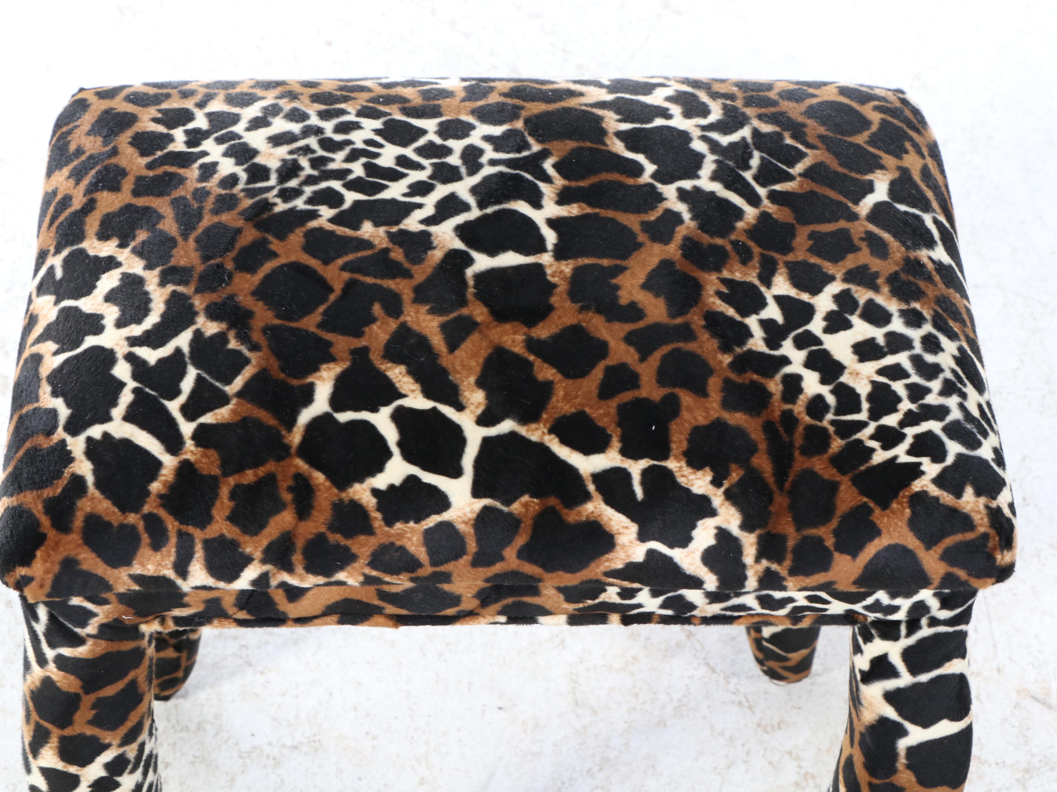 Louis XV Style Custom-Upholstered Giraffe-Print Stool | EBTH