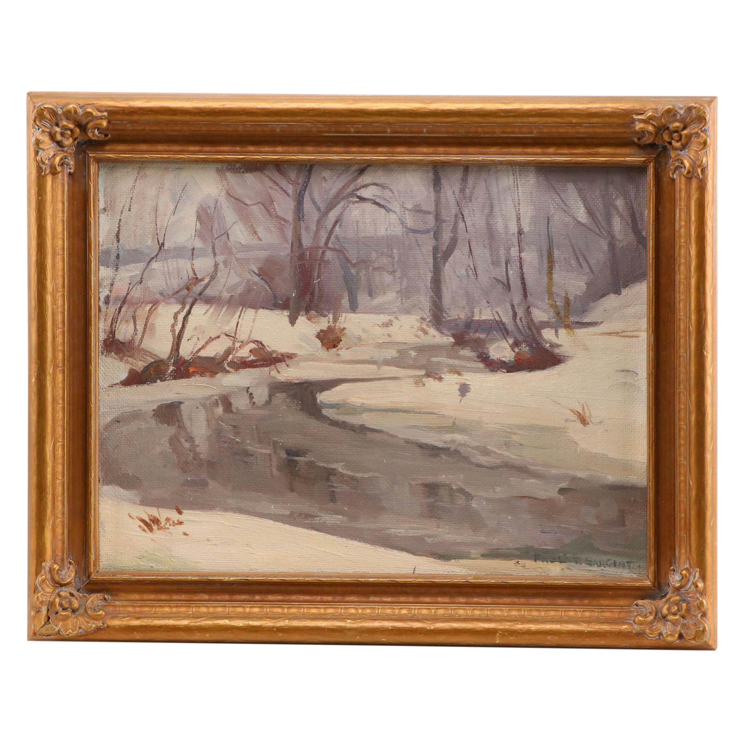 Paul Turner Sargent Winter Creek Landscape Oil Painting, Early/ Mid ...