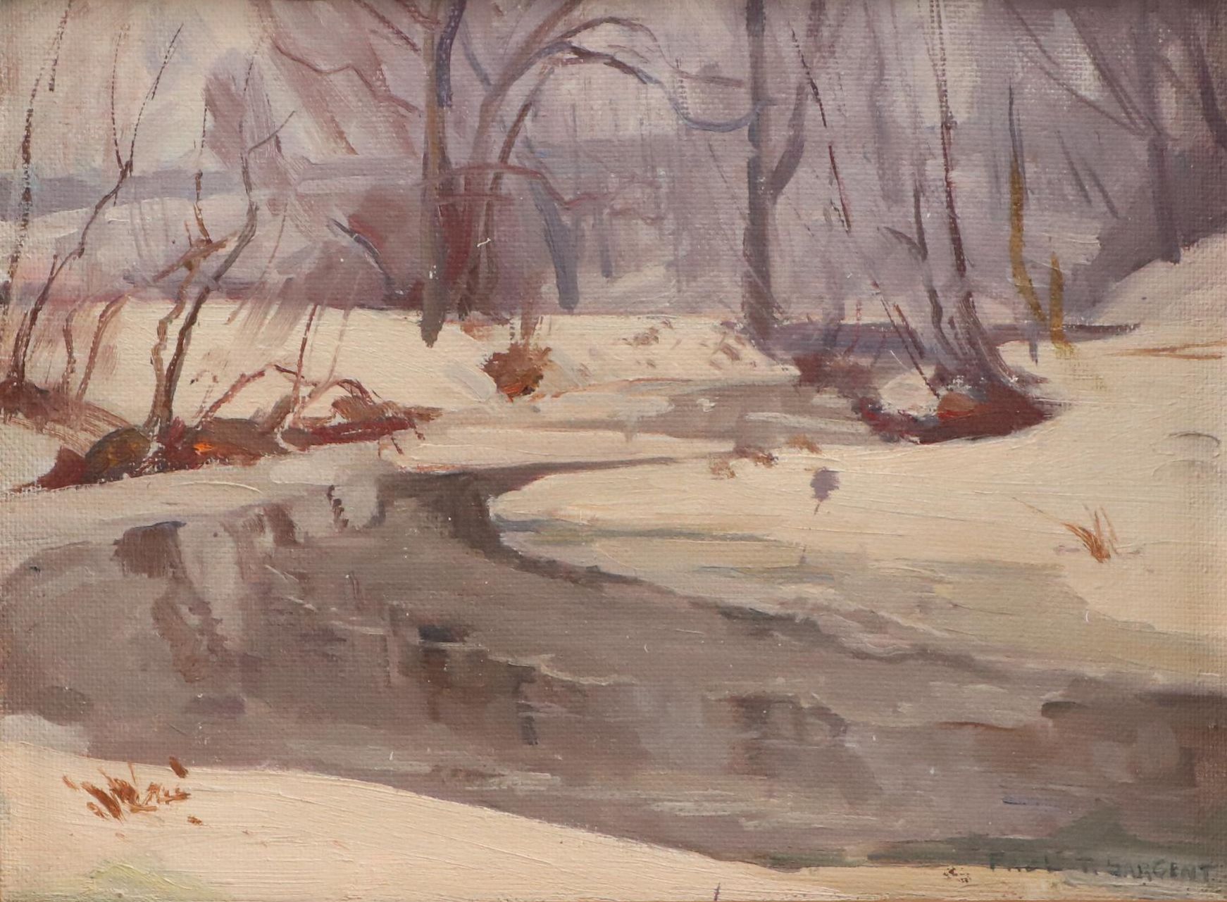 Paul Turner Sargent Winter Creek Landscape Oil Painting, Early/ Mid ...