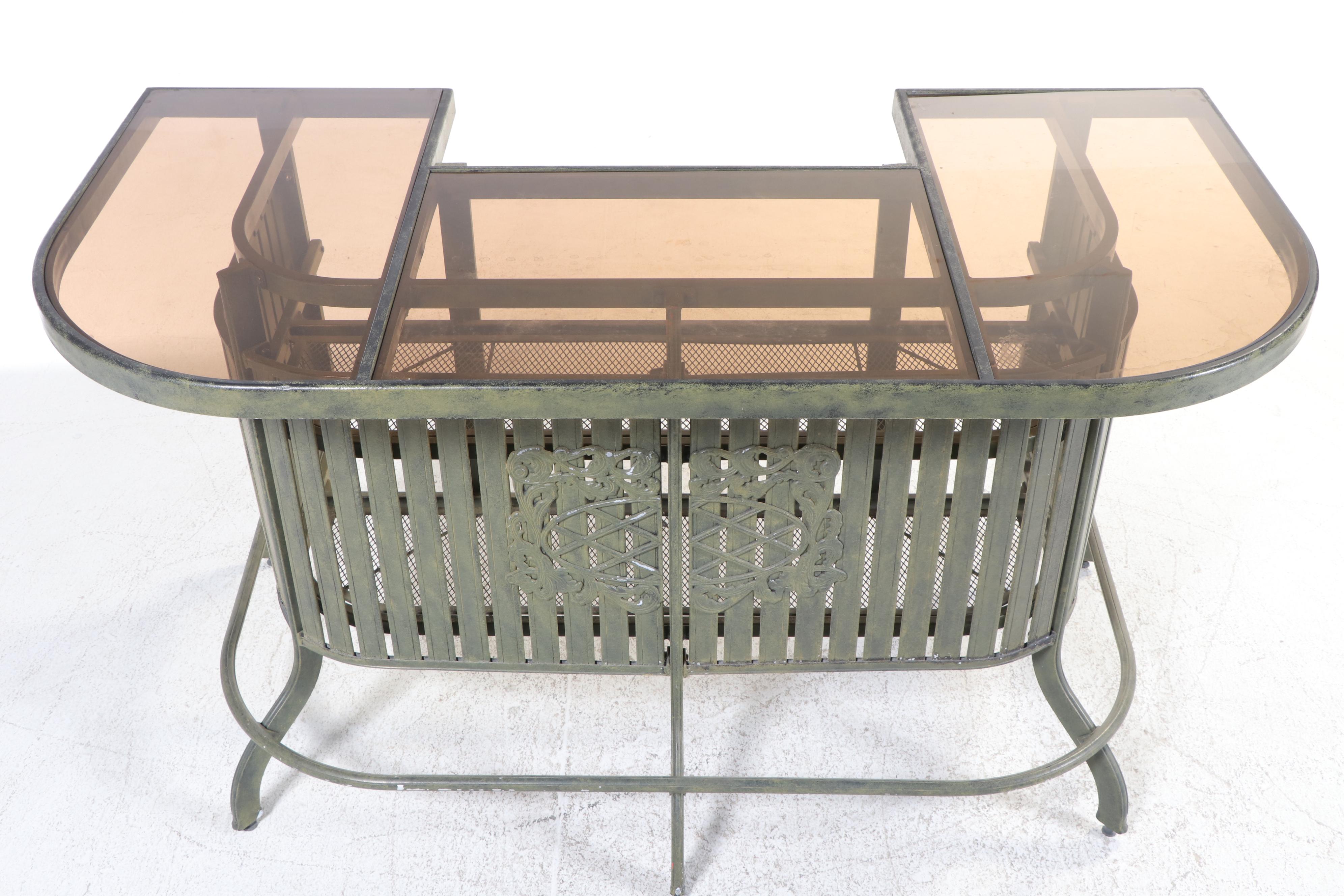 Five-Piece Verdigris-Patinated, Cast Aluminum, and Smoked Glass Patio ...