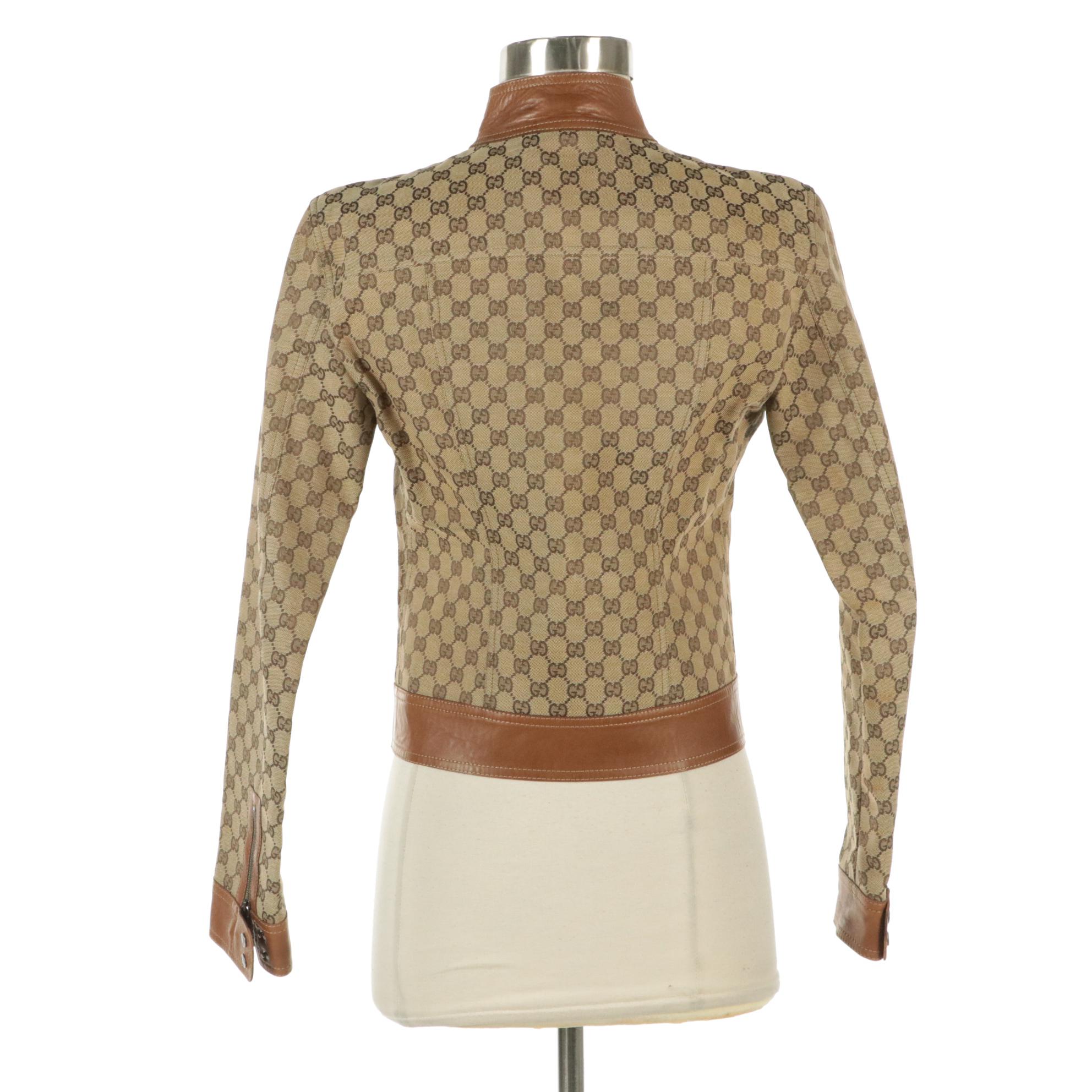 Gucci Moto Zip Jacket in GG Canvas and Leather Trim, With Tag | EBTH