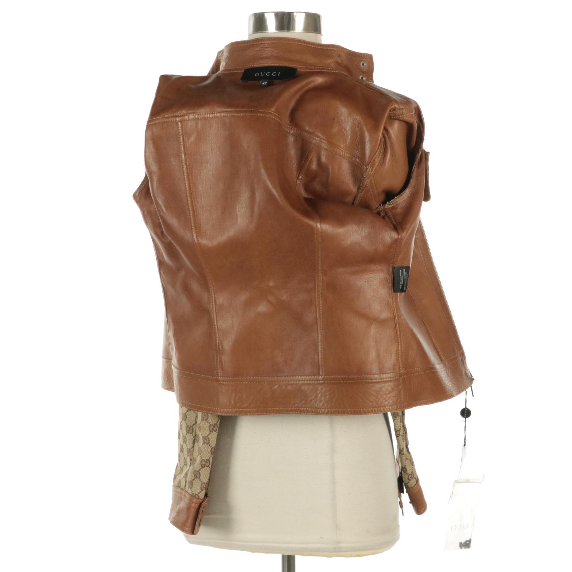 Gucci Moto Zip Jacket in GG Canvas and Leather Trim, With Tag | EBTH