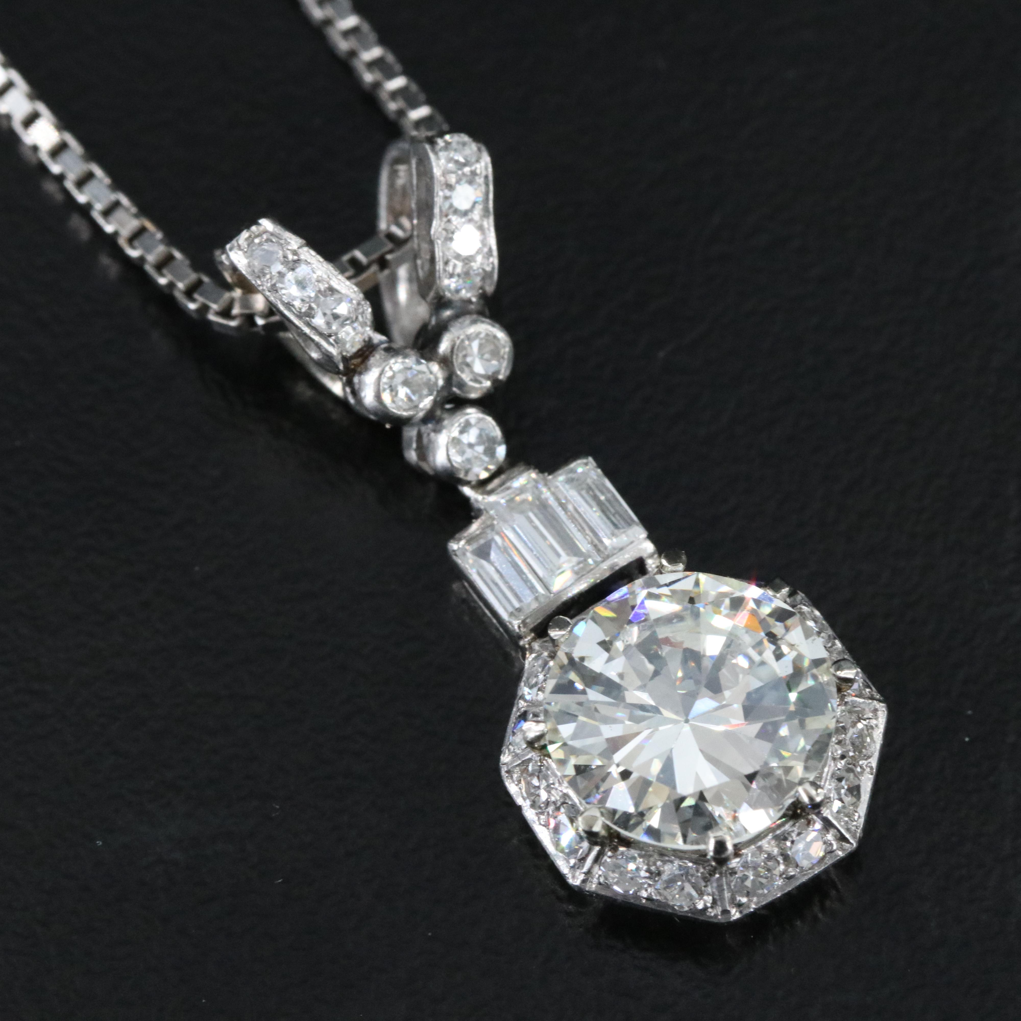 Platinum 3.40 CTW Diamond Pendant with GIA Report on 18K Box Chain ...