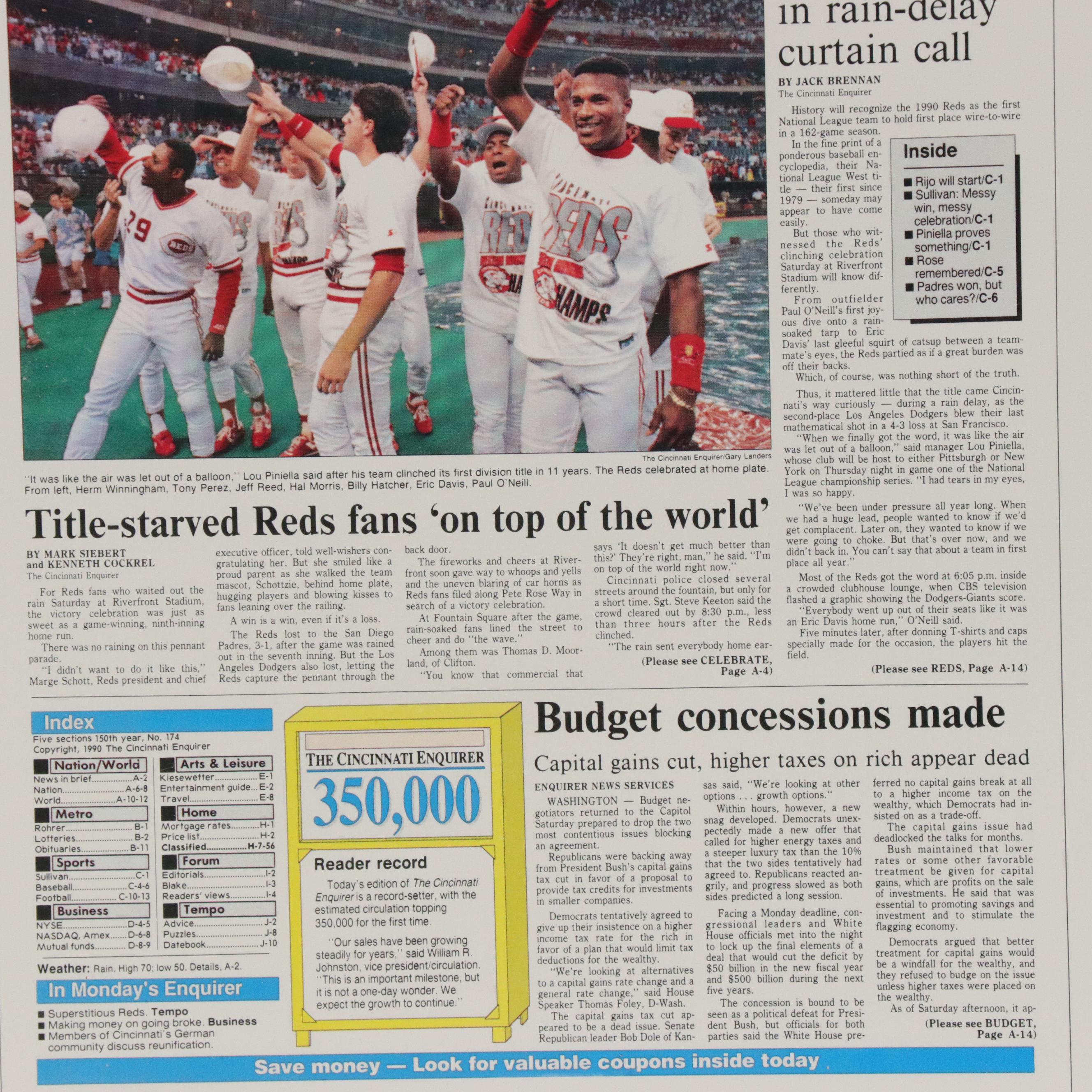 1990 Cincinnati Reds World Series "The Cincinnati Enquirer" Display | EBTH